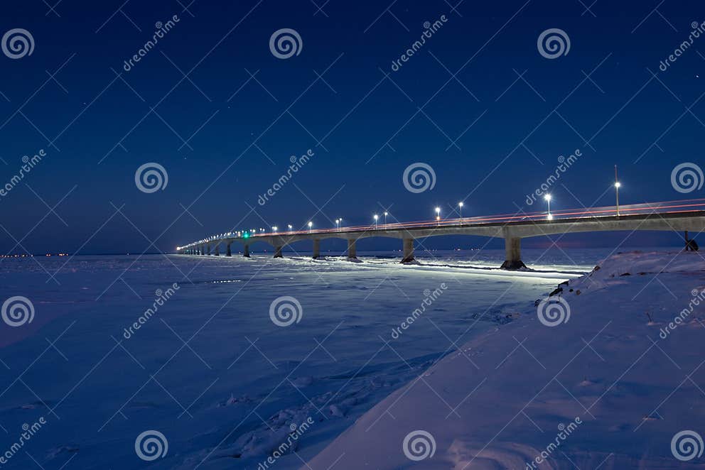 PEI Confederation Bridge at Night Stock Image - Image of traffic ...