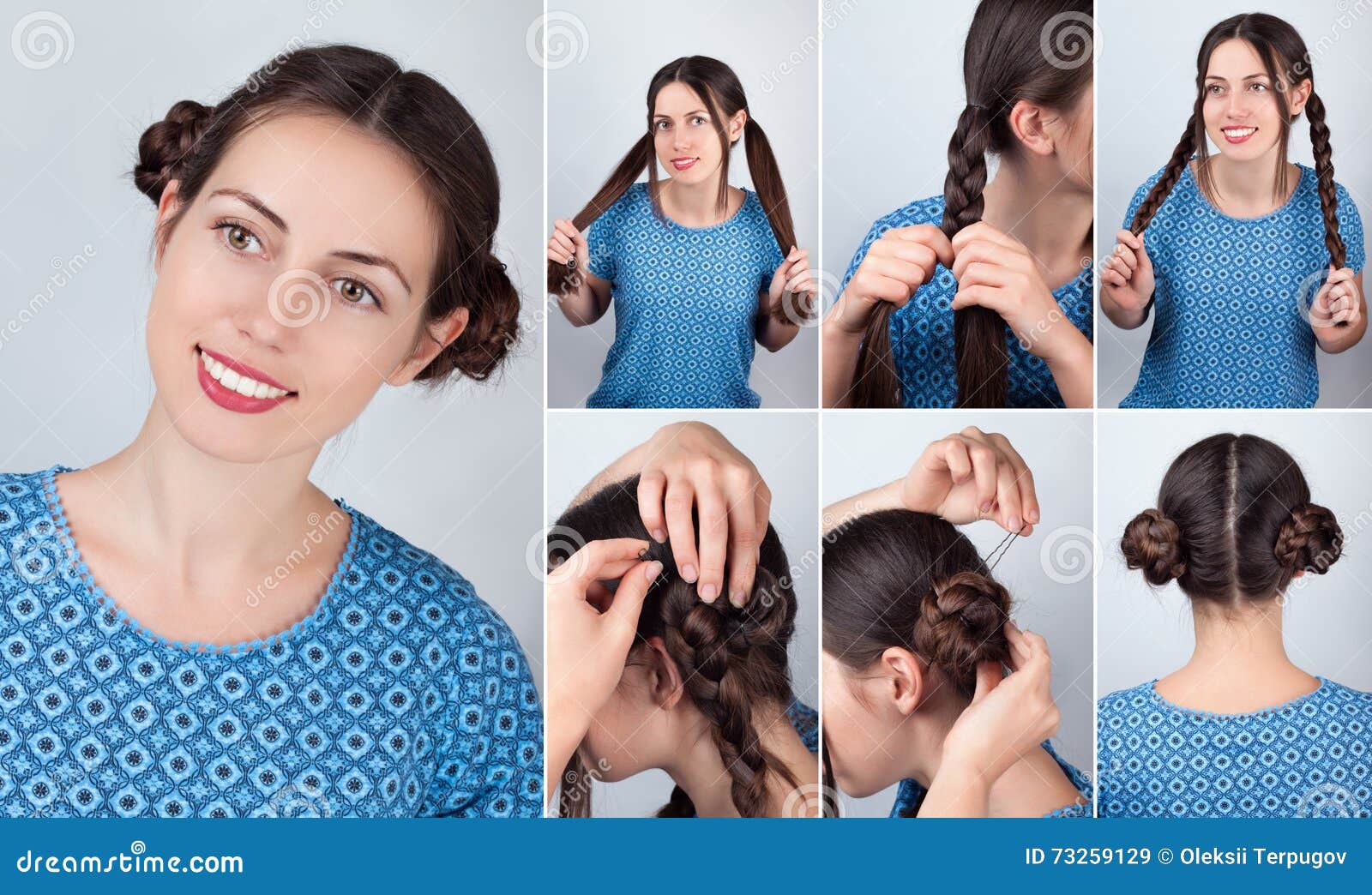 Peinado Trenzado Del Bollo Para El Tutorial Largo Del Pelo Imagen de ...