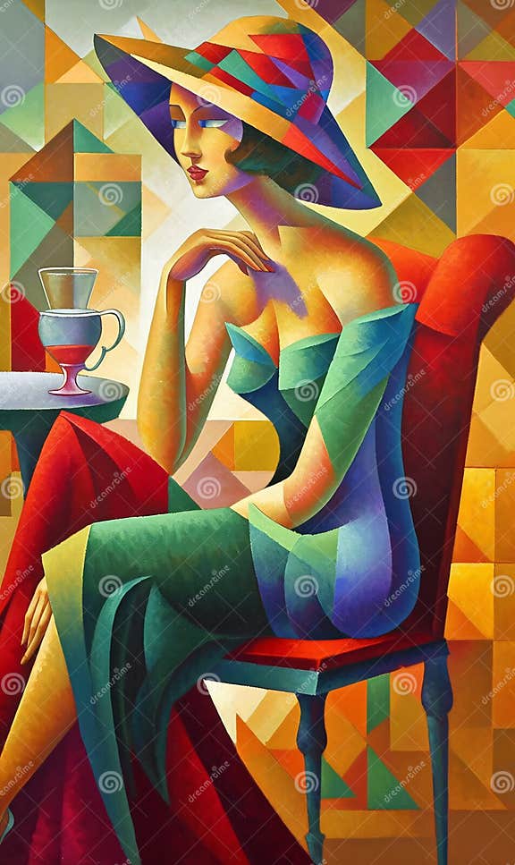 Peindre Une Femme Assise Sur Une Chaise Un Cubiste Peindre Un Ai