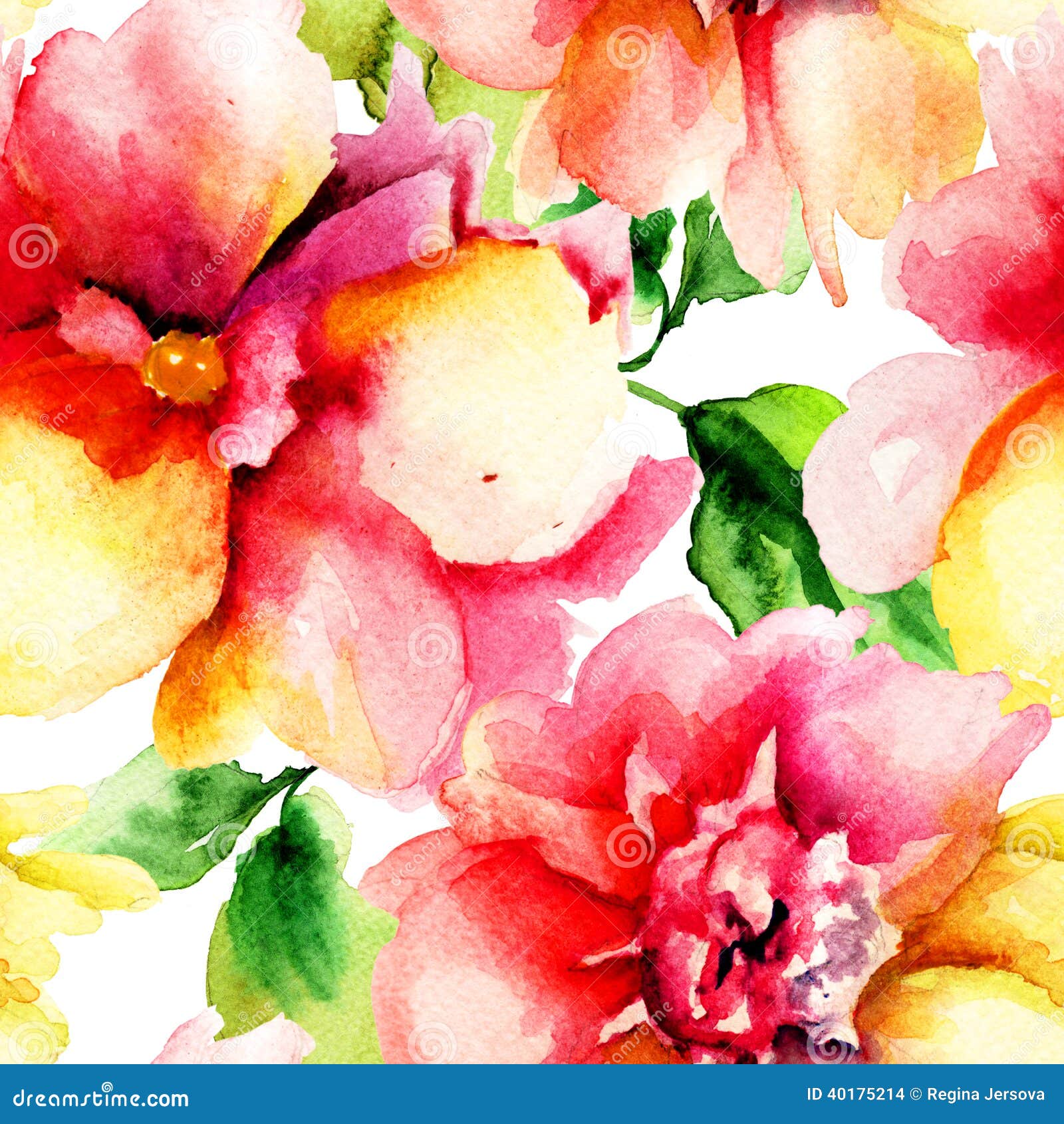 Peinture D'aquarelle Avec Les Fleurs Rouges Illustration Stock ...