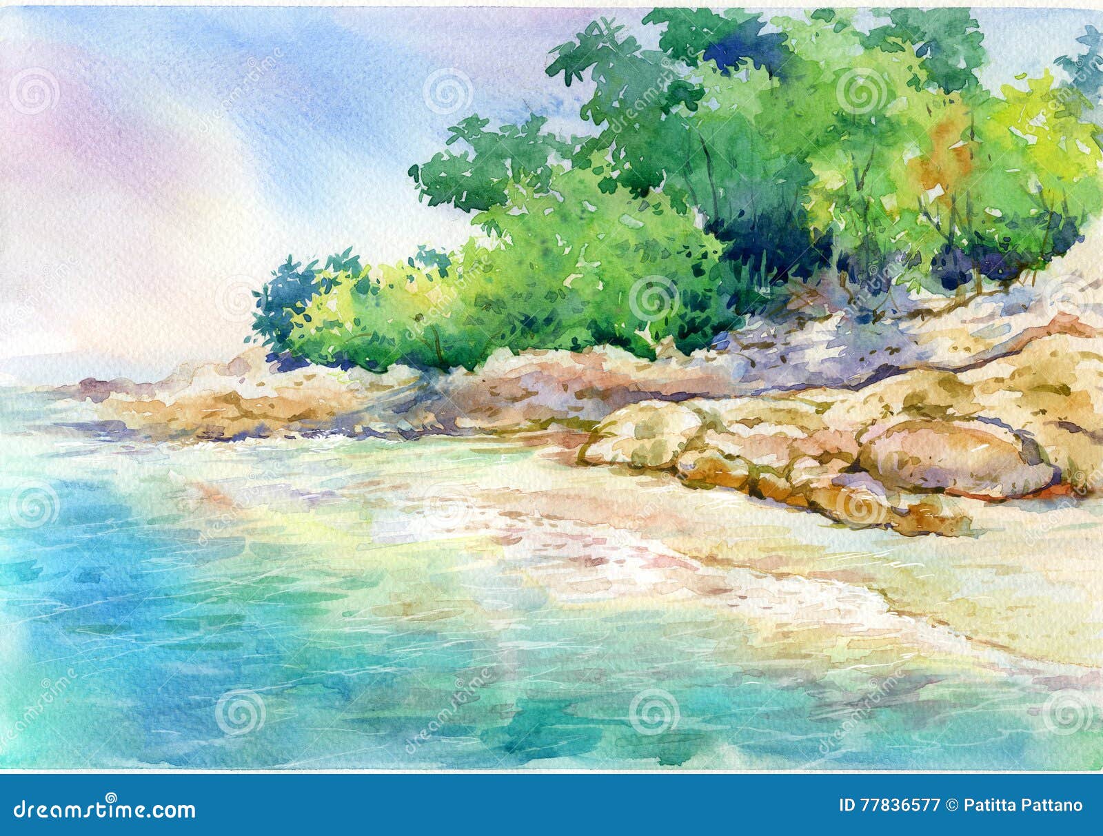 Peinture D'aquarelle De Paysage Marin Illustration Stock - Illustration ...