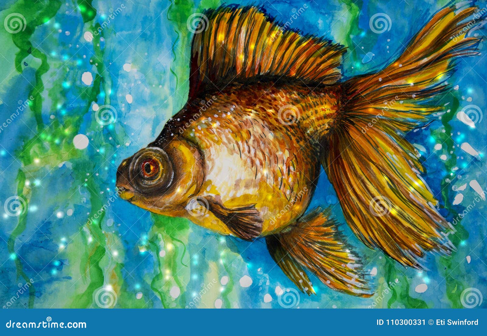 Peinture D'aquarelle D'un Poisson Rouge Dans L'eau Illustration Stock ...