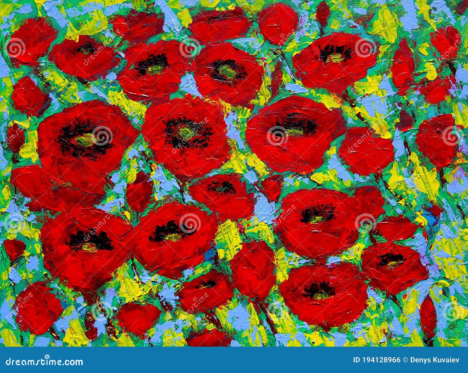 Peinture D'art Avec Les Fleurs Rouges. Peinture Originale Photo stock ...
