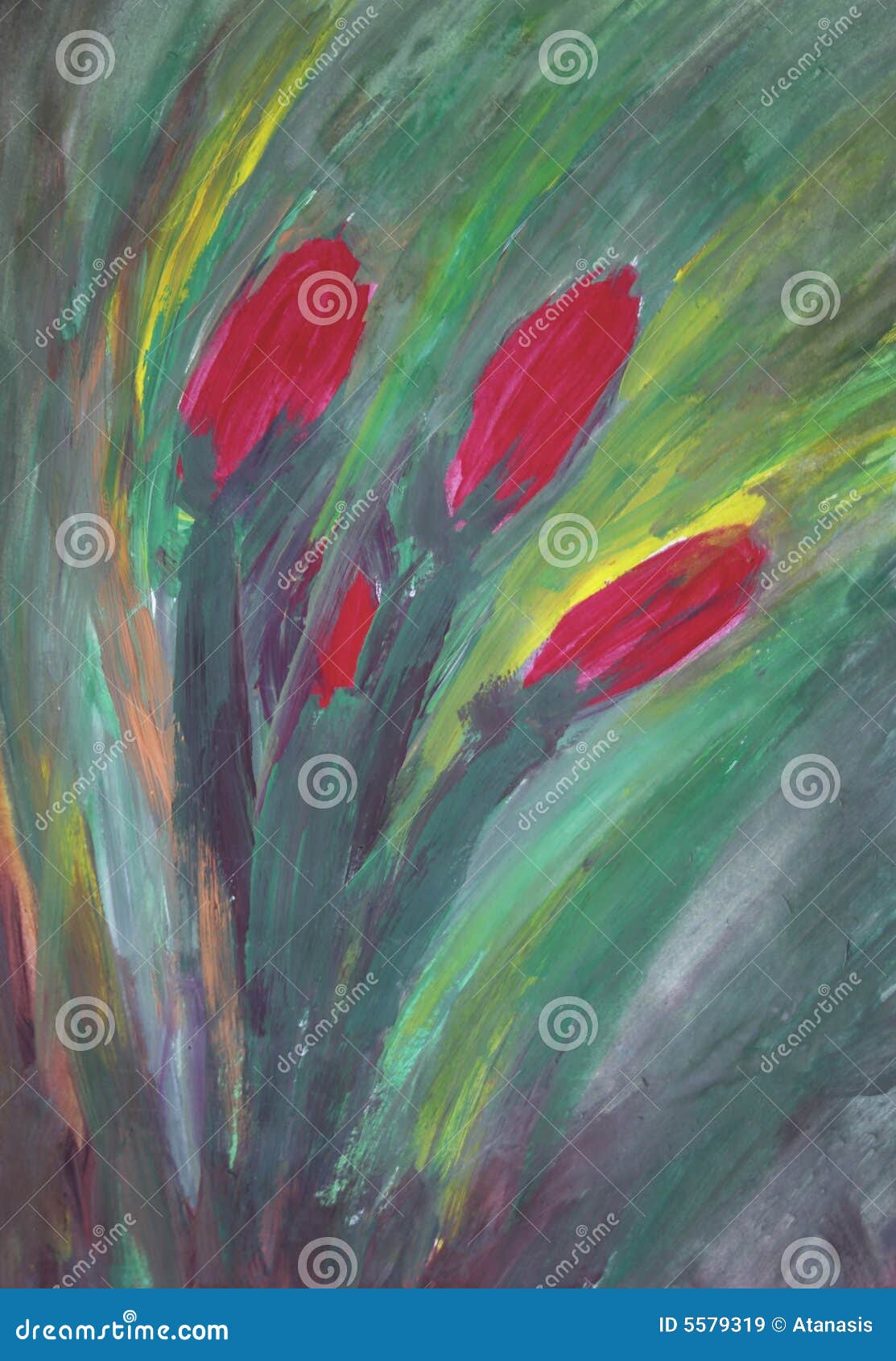 Peinture des fleurs rouges image stock. Image du jaune - 5579319
