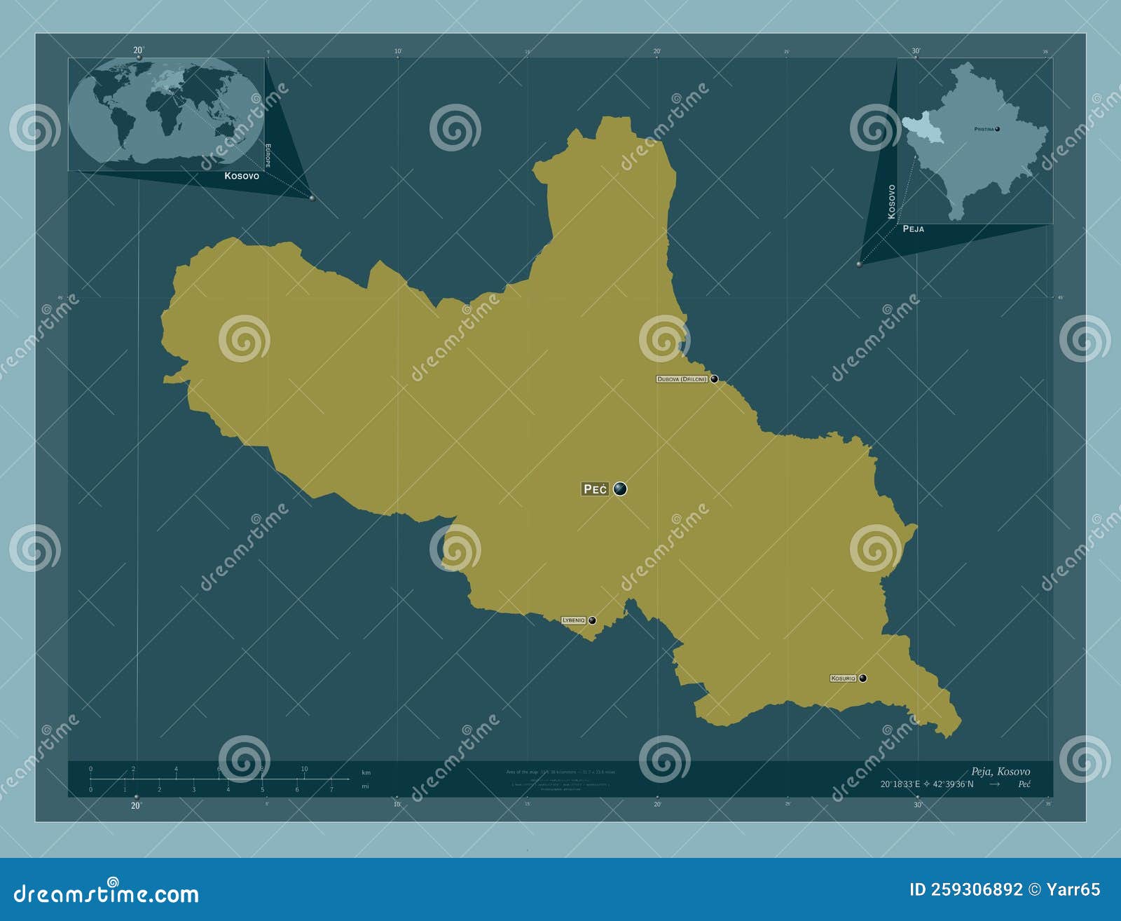 Peja, Kosovo. Solid. Labelled Points of Cities Stock Illustration ...