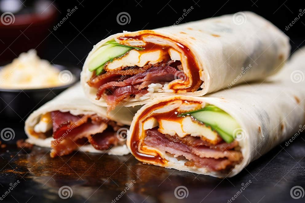 A Peking Duck Roll with a Bite Taken Stock Photo - Image of traditional ...