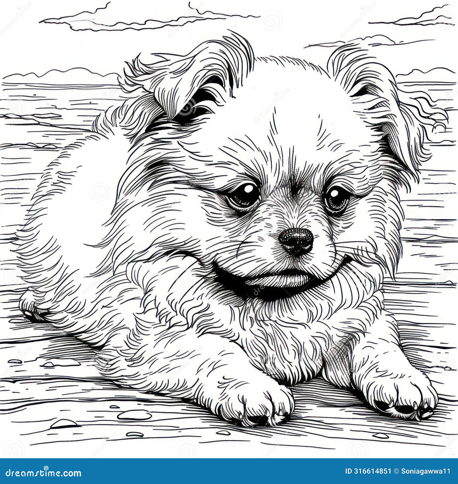 Pekingese Dog Drawing Coloring Book Page Stock Illustration ...