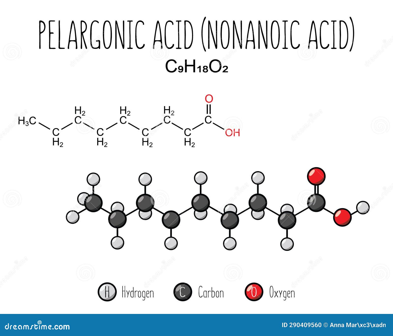 Pelargonic Acid Molecule, Conceptual Molecular Model. Chemical 3d ...