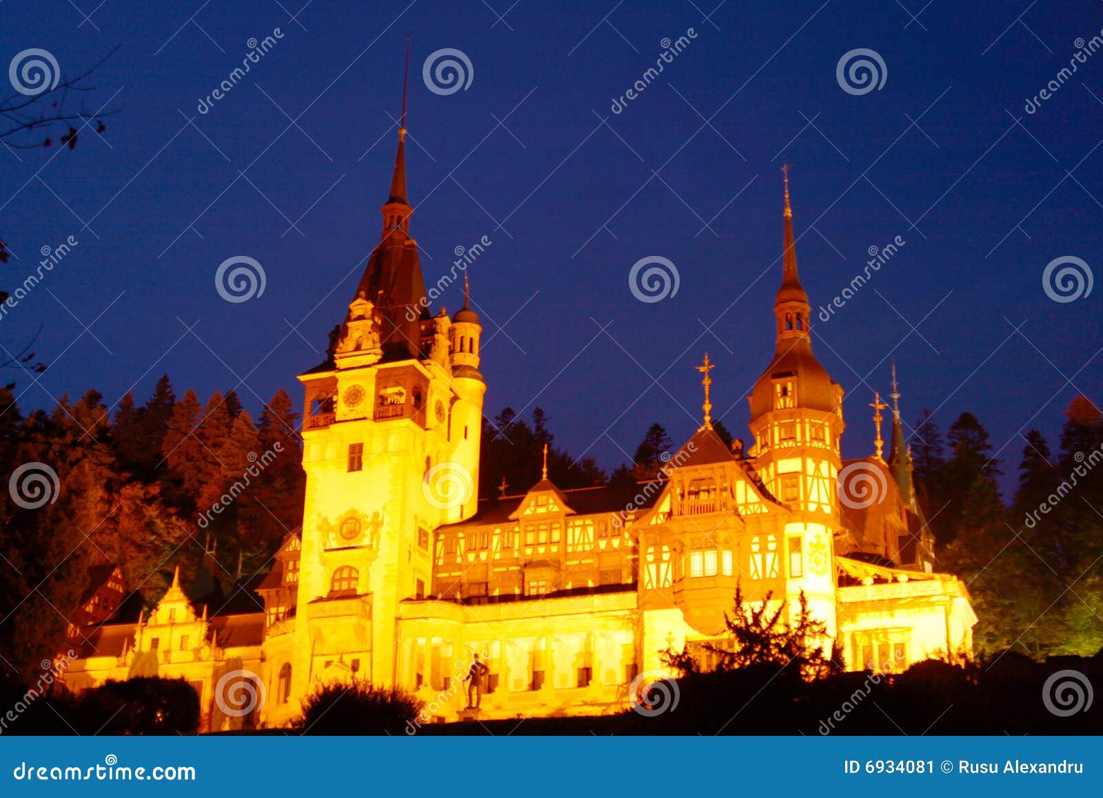 Peles Castle in night time stock image. Image of mihai - 6934081