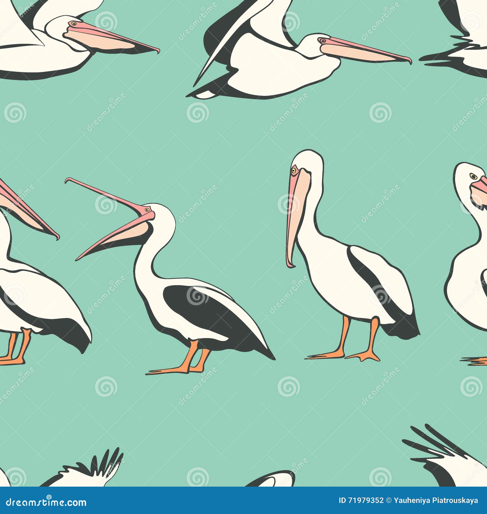 Pelicans seamless pattern stock vector. Illustration of fisher - 71979352