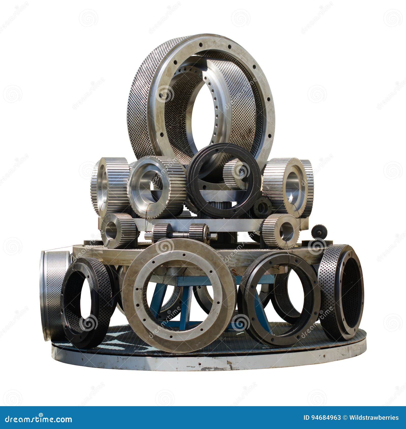 Pellet Mill Rollers and Ring Dies Isolated on White Background. Stock ...