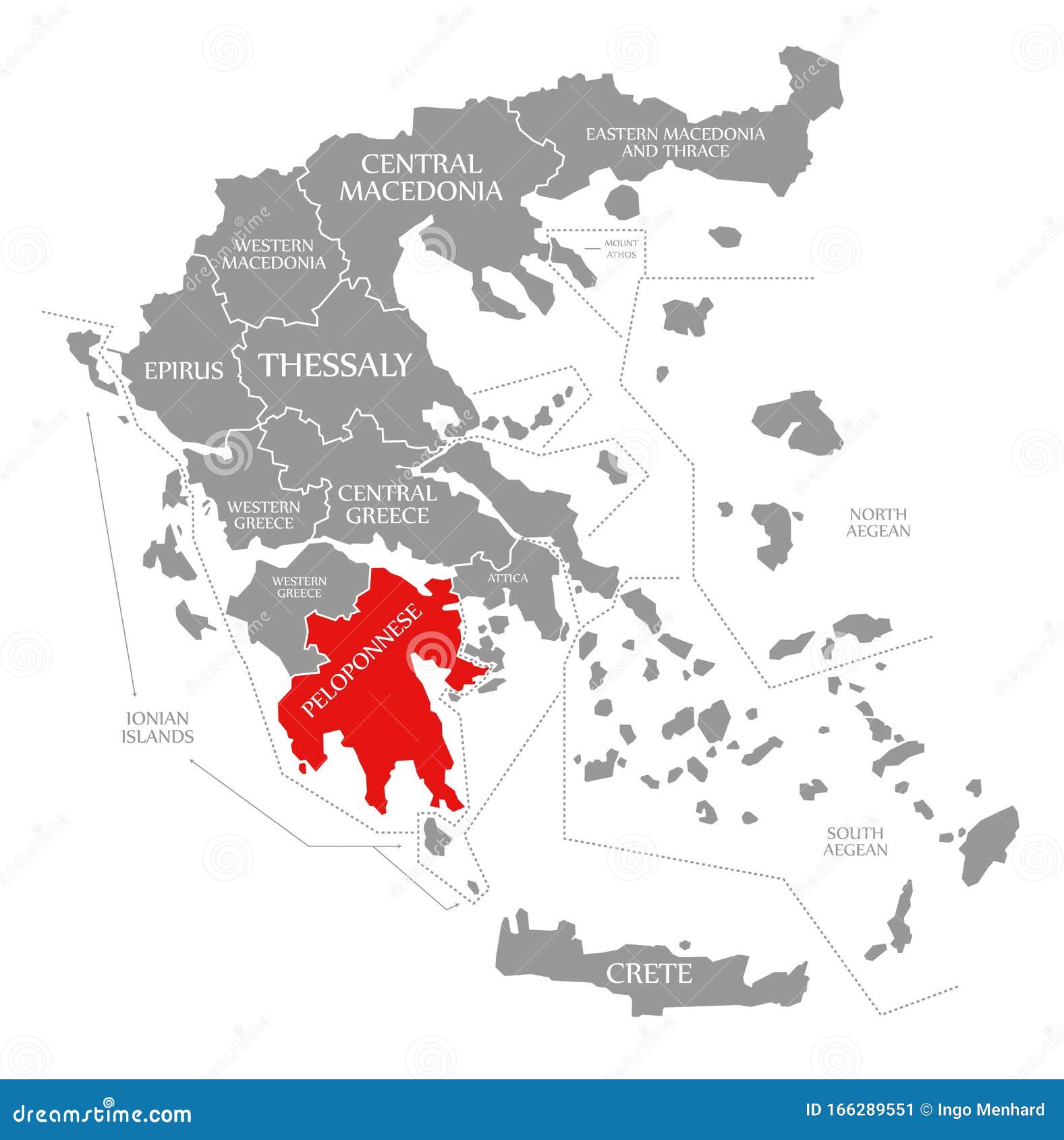 Peloponnese Red Highlighted in Map of Greece Stock Illustration ...