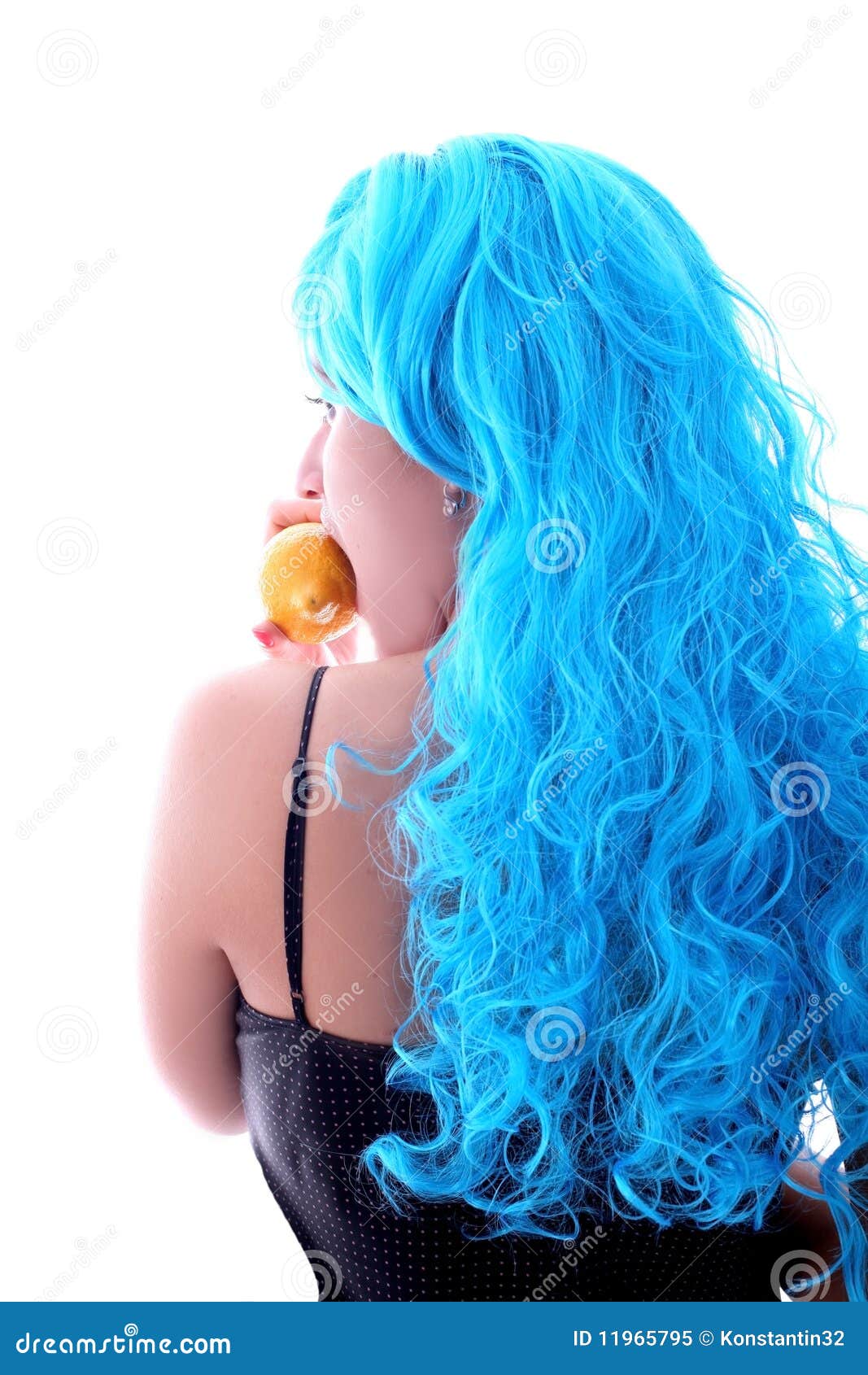 Pelos Azules Muchacha Y Limón Imagen de archivo - Imagen de tropical ...