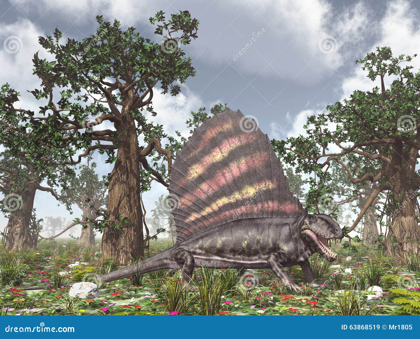 Pelycosaur Dimetrodon stock illustration. Illustration of prey - 63868519