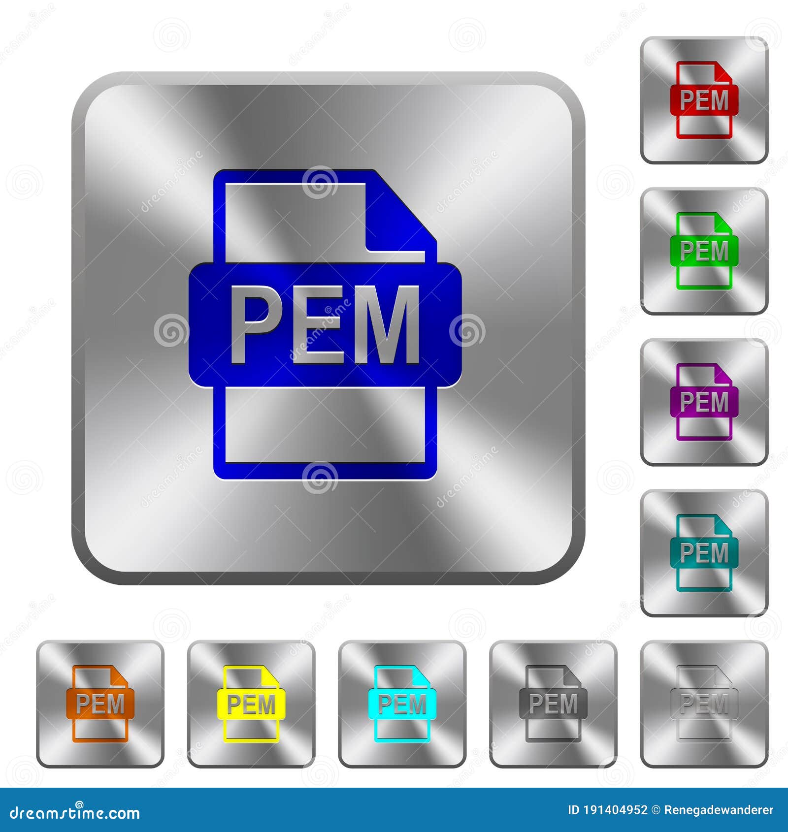 PEM File Format Rounded Square Steel Buttons Stock Vector ...