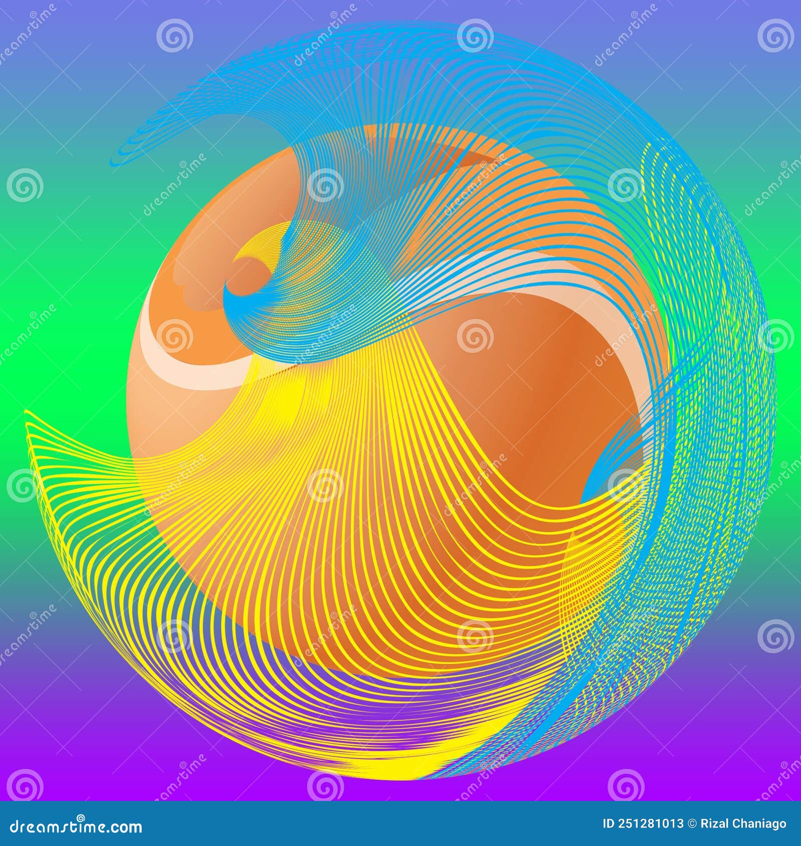 Orange Balls Inside Blue and Yellow Lines in Background Gradient Green ...