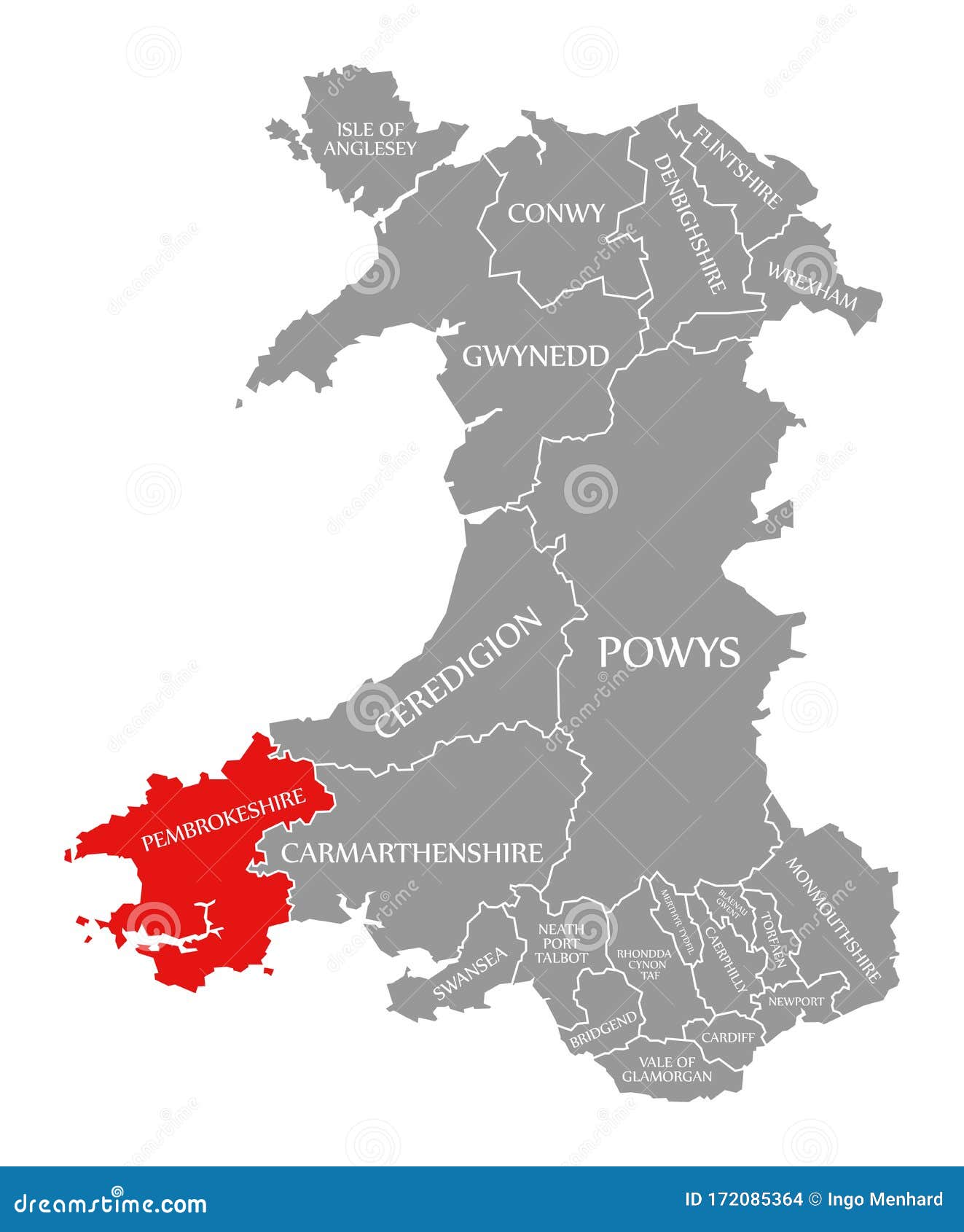 Pembrokeshire Red Highlighted in Map of Wales Stock Illustration ...
