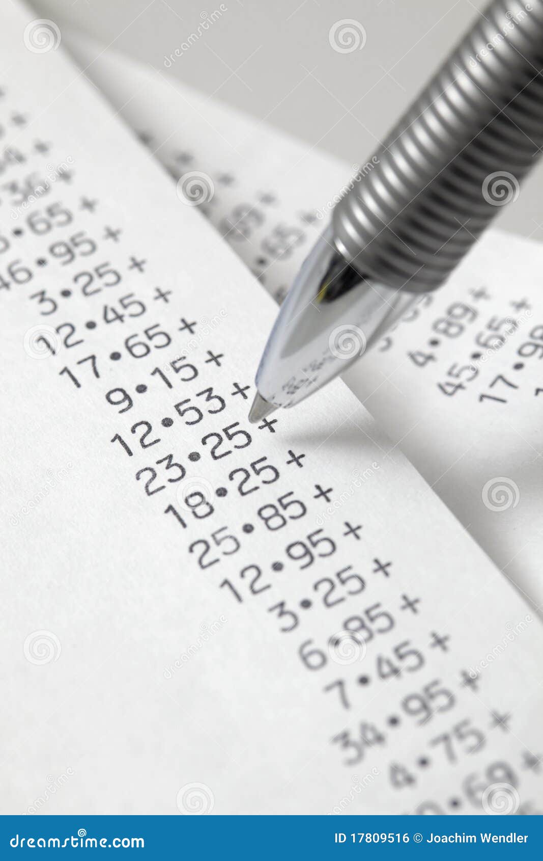 Pen with Adding Machine Tape Stock Photo - Image of mark, desk: 17809516