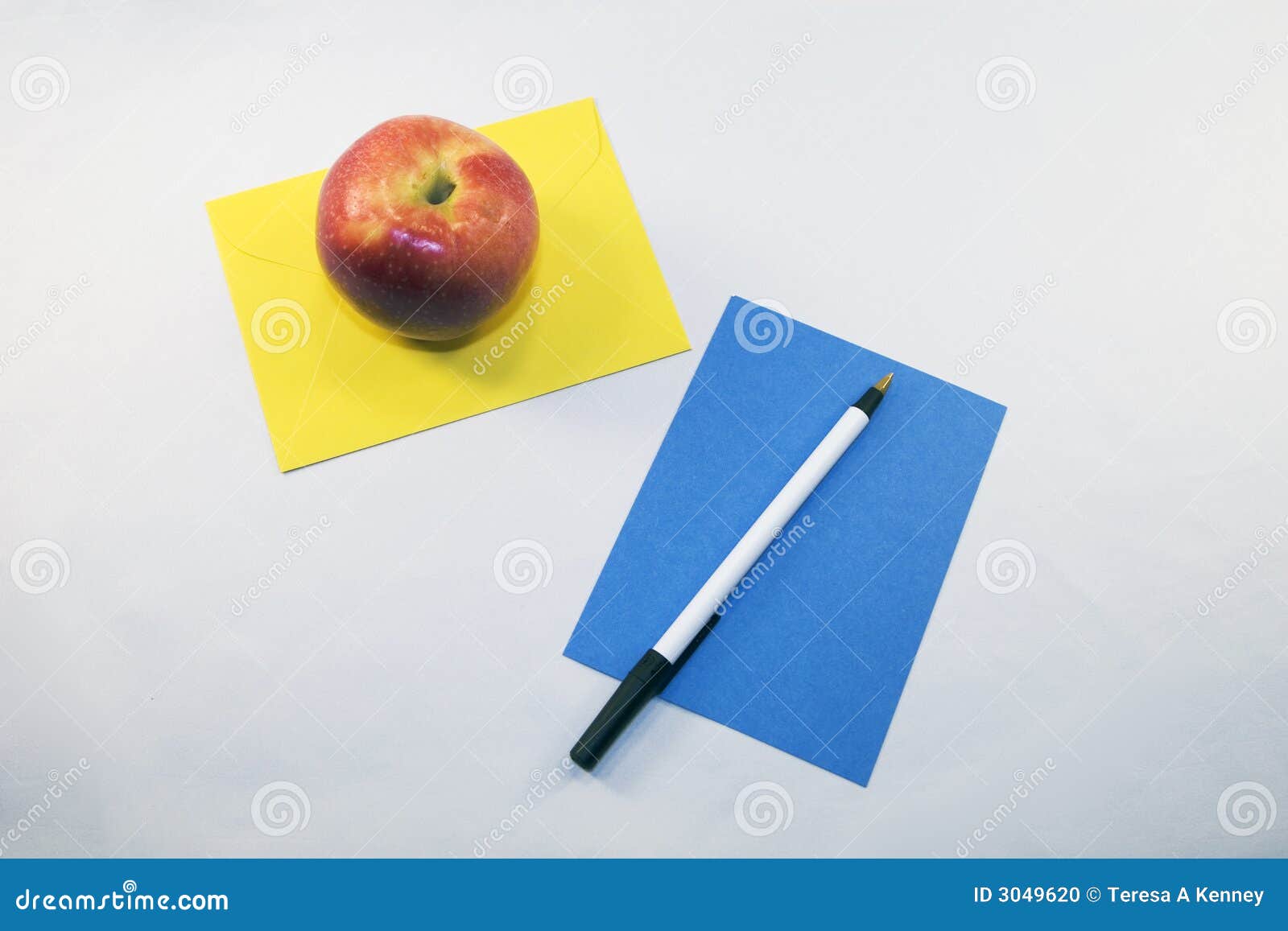 Pen and apple on paper stock photo. Image of writing, colorful - 3049620