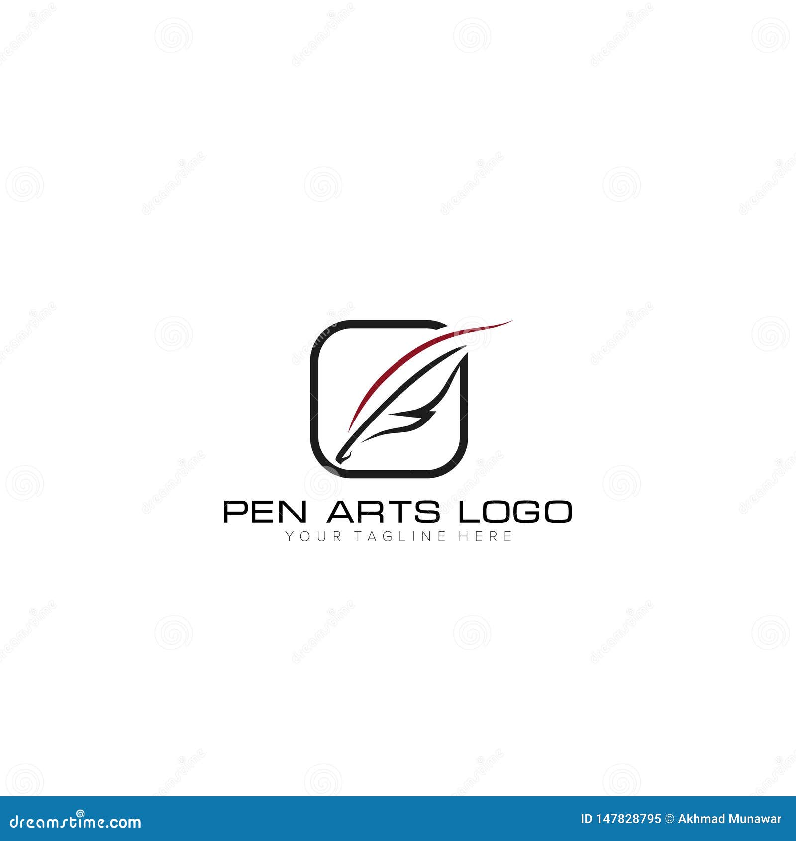 Pen Arts Logo Design with Silhouette Shape Stock Vector - Illustration ...
