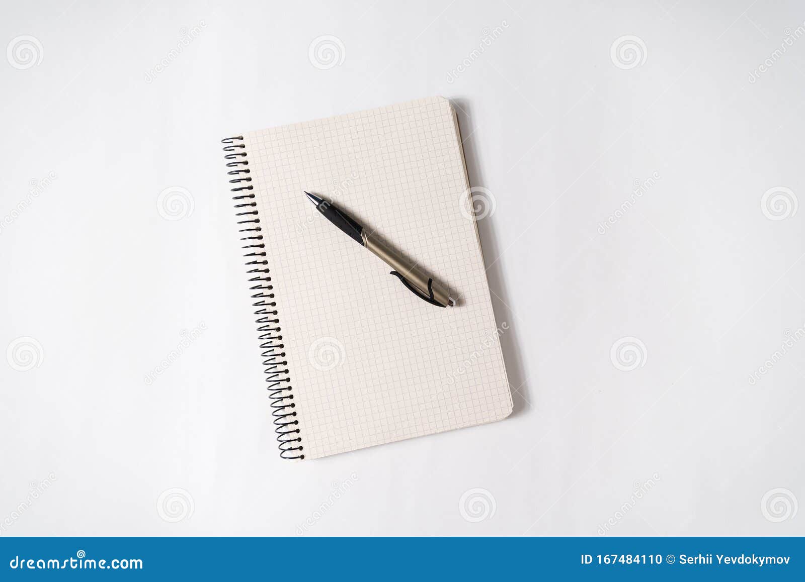 Pen on a Blank Page of an Open Notebook. White Background Stock Photo ...