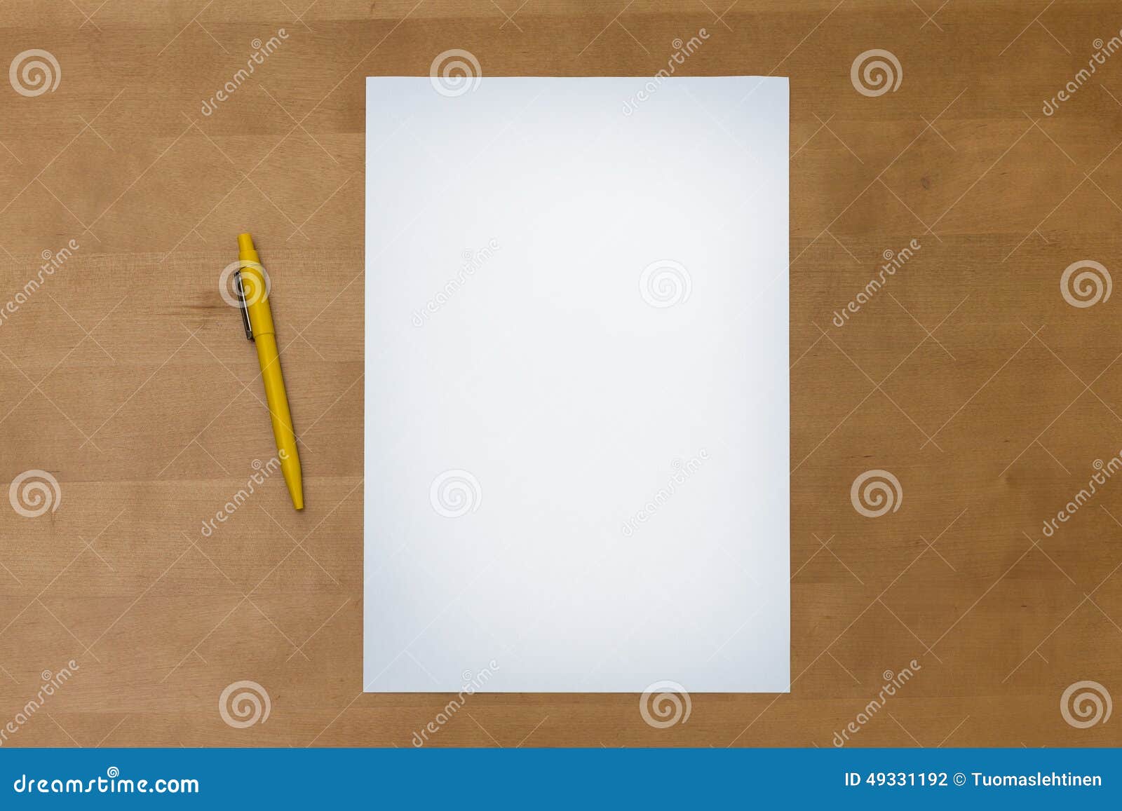 Pen and Blank Paper Sheet on a Wooden Table Stock Photo - Image of ...