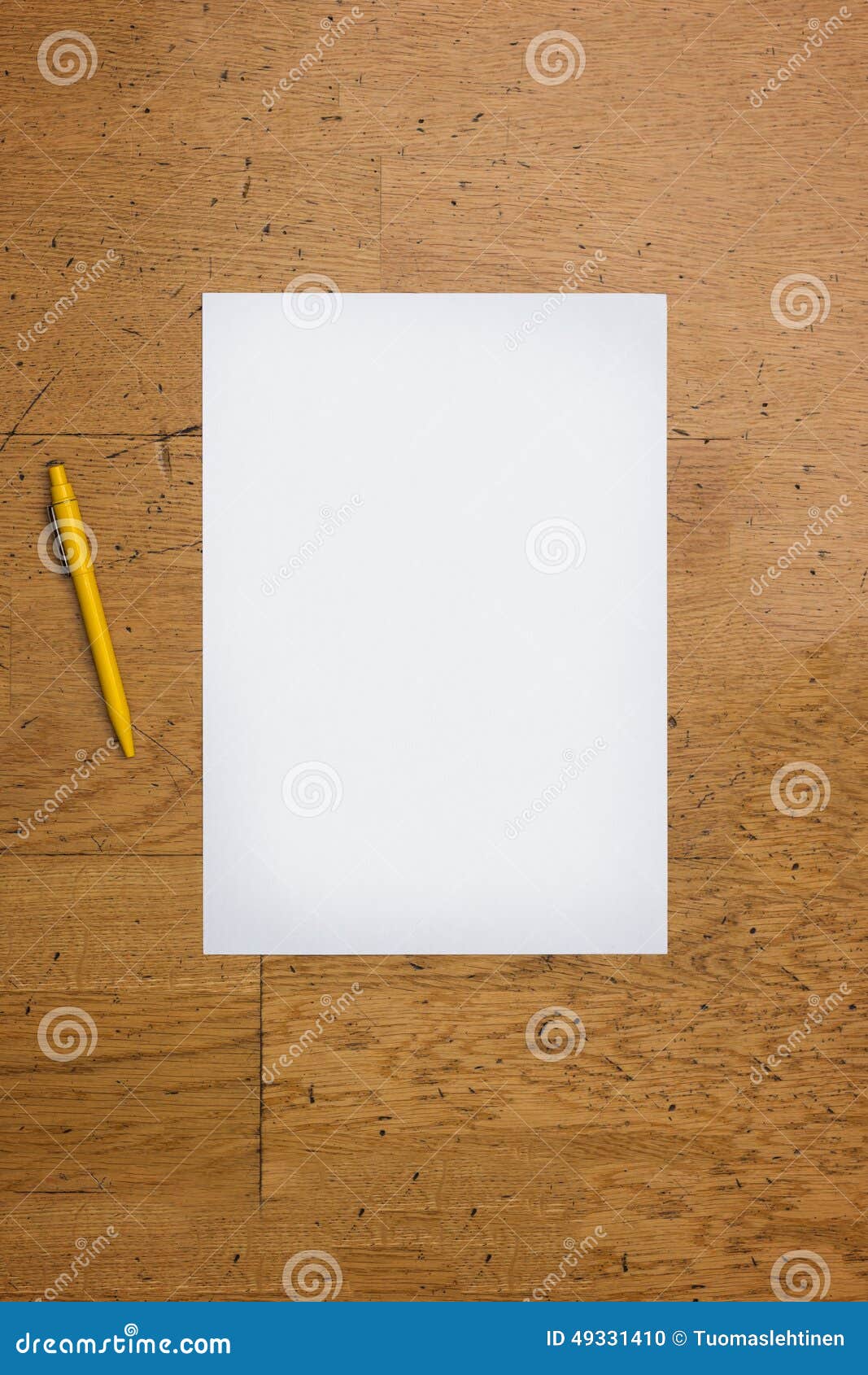 Pen and Blank Paper Sheet on a Wooden Table Stock Photo - Image of ...