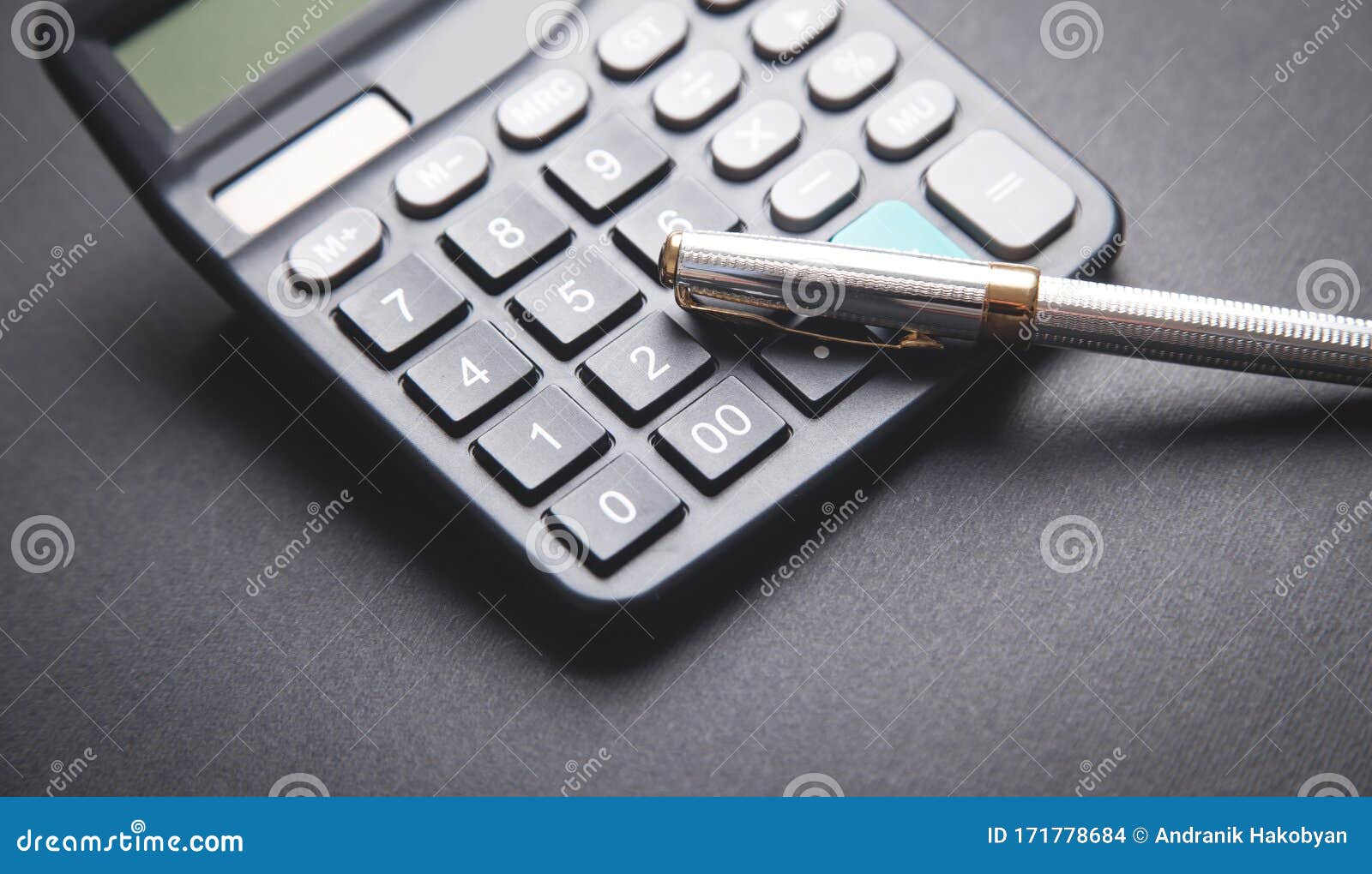 Pen and Calculator on Black Background Stock Photo - Image of ...
