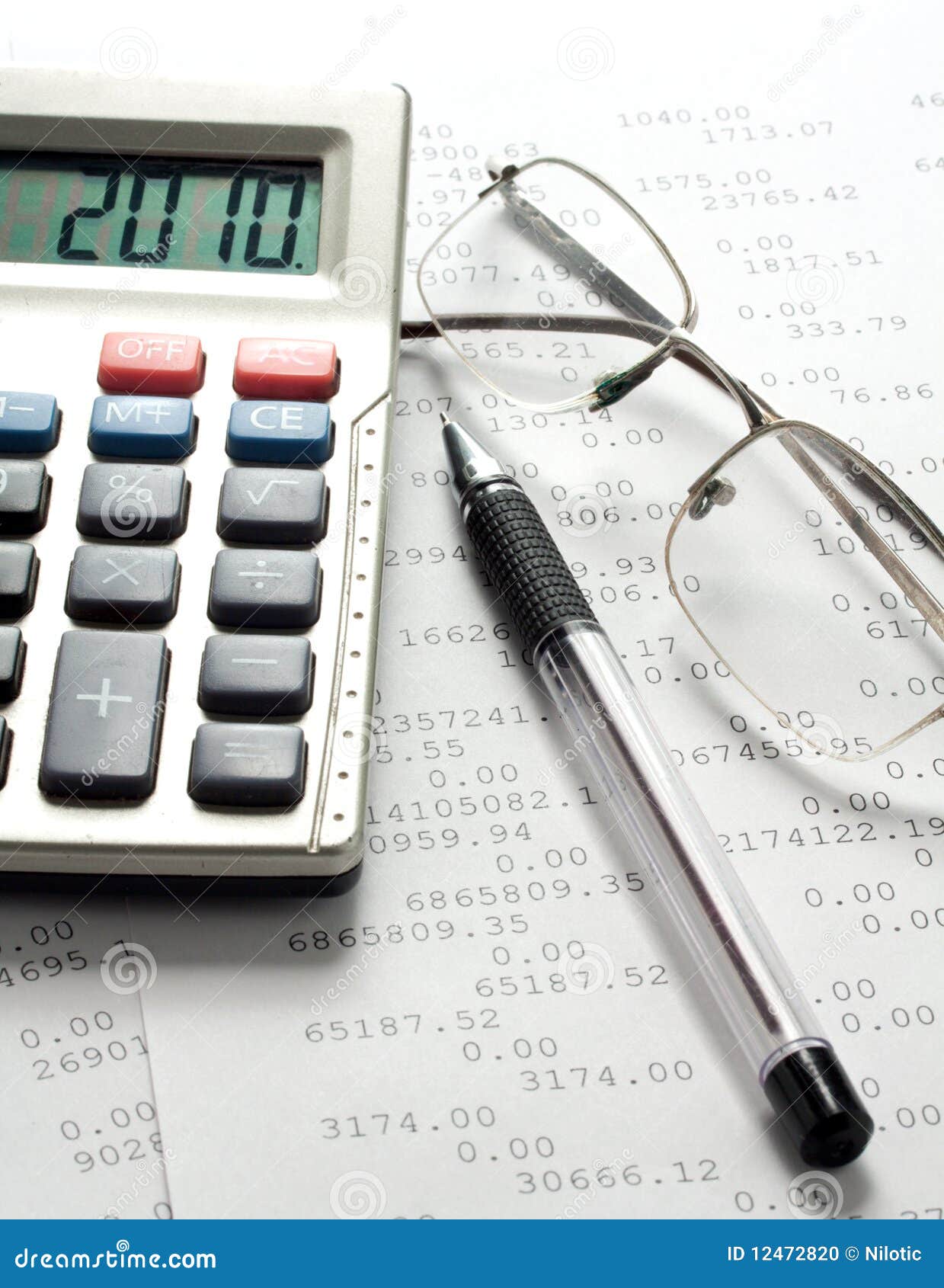 Pen, Calculator and Glasses Stock Photo - Image of calculations ...