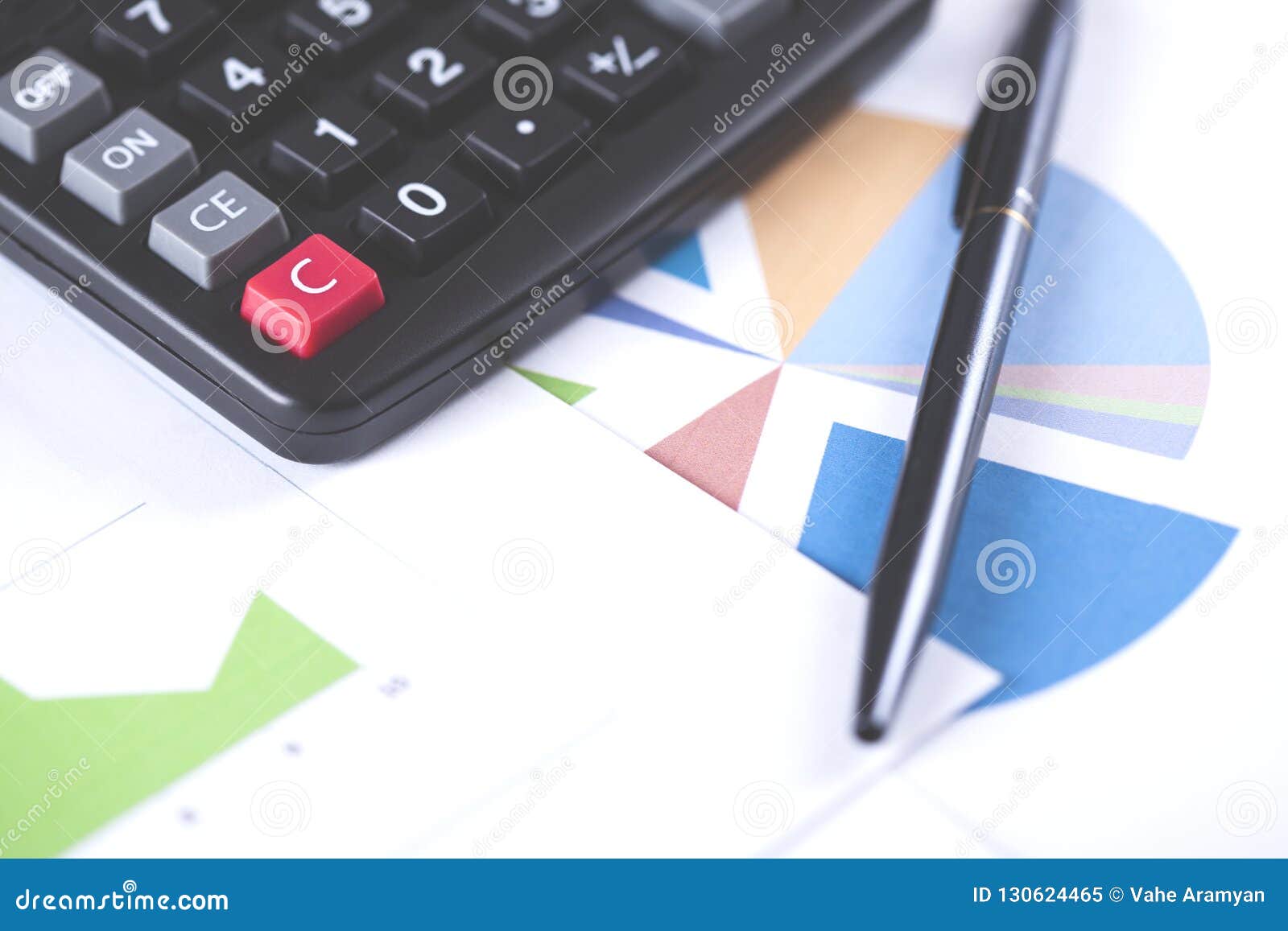 Pen with Calculator and Graph on Table Stock Image - Image of market ...