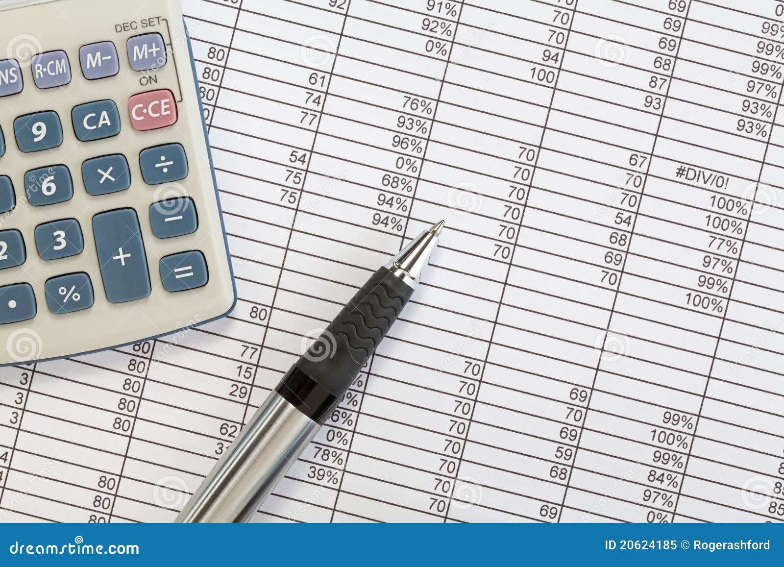 Pen and Calculator with Spreadsheet Stock Image - Image of office ...