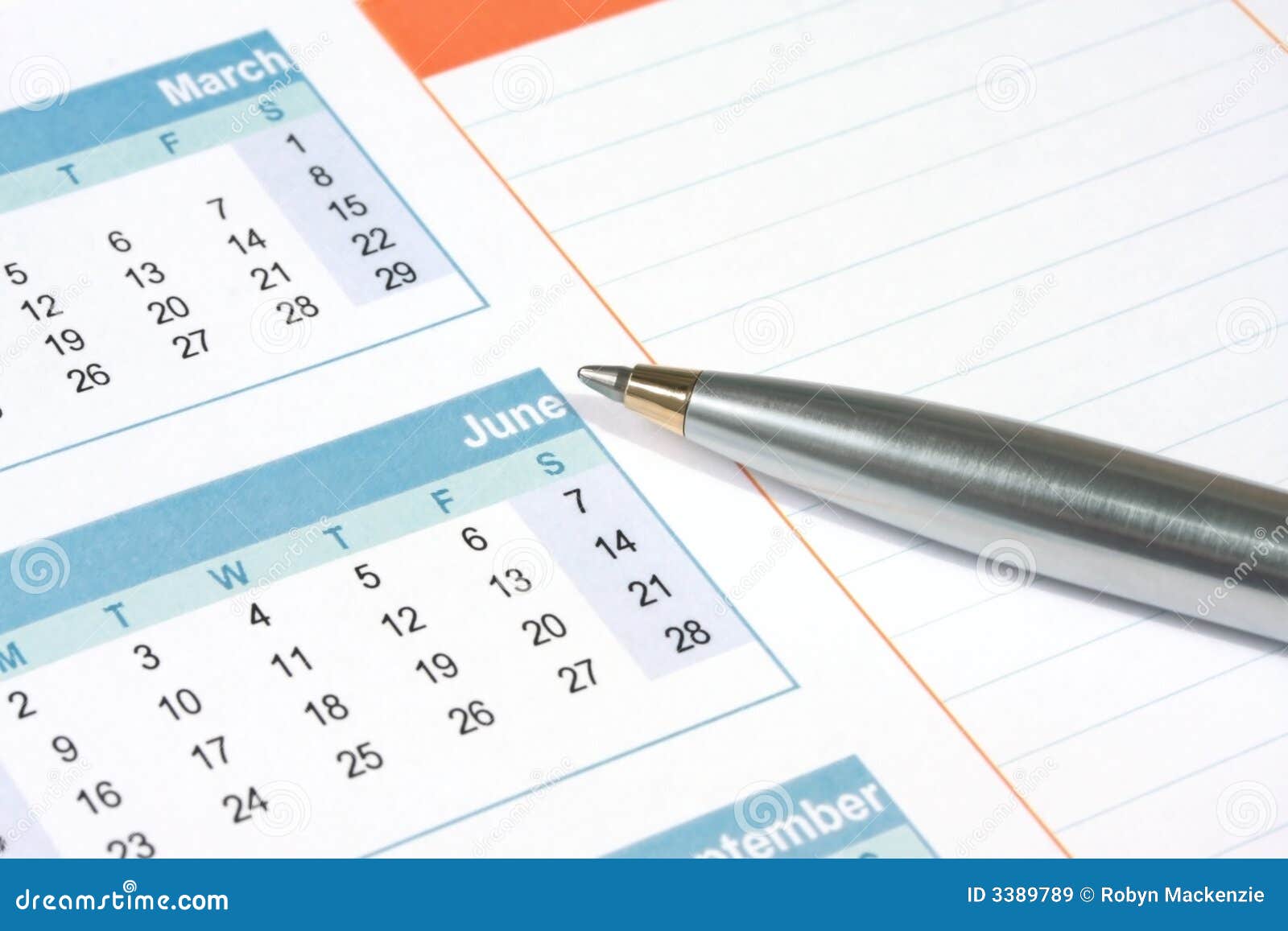 Pen on Calendar stock image. Image of paper, document - 3389789