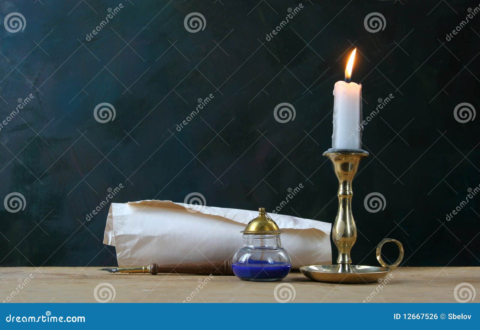 Pen and candle stock photo. Image of creativity, handwriting - 12667526