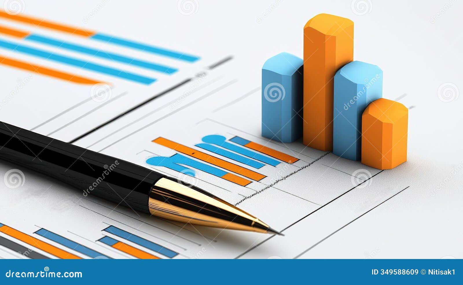 Pen and Chart on a Finance Report Stock Illustration - Illustration of ...