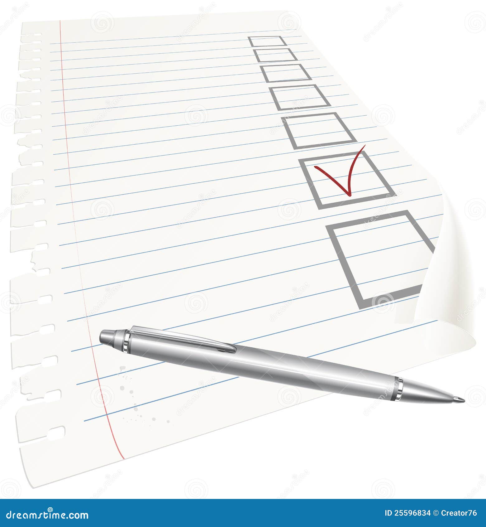 Pen with check mark stock vector. Illustration of writing - 25596834