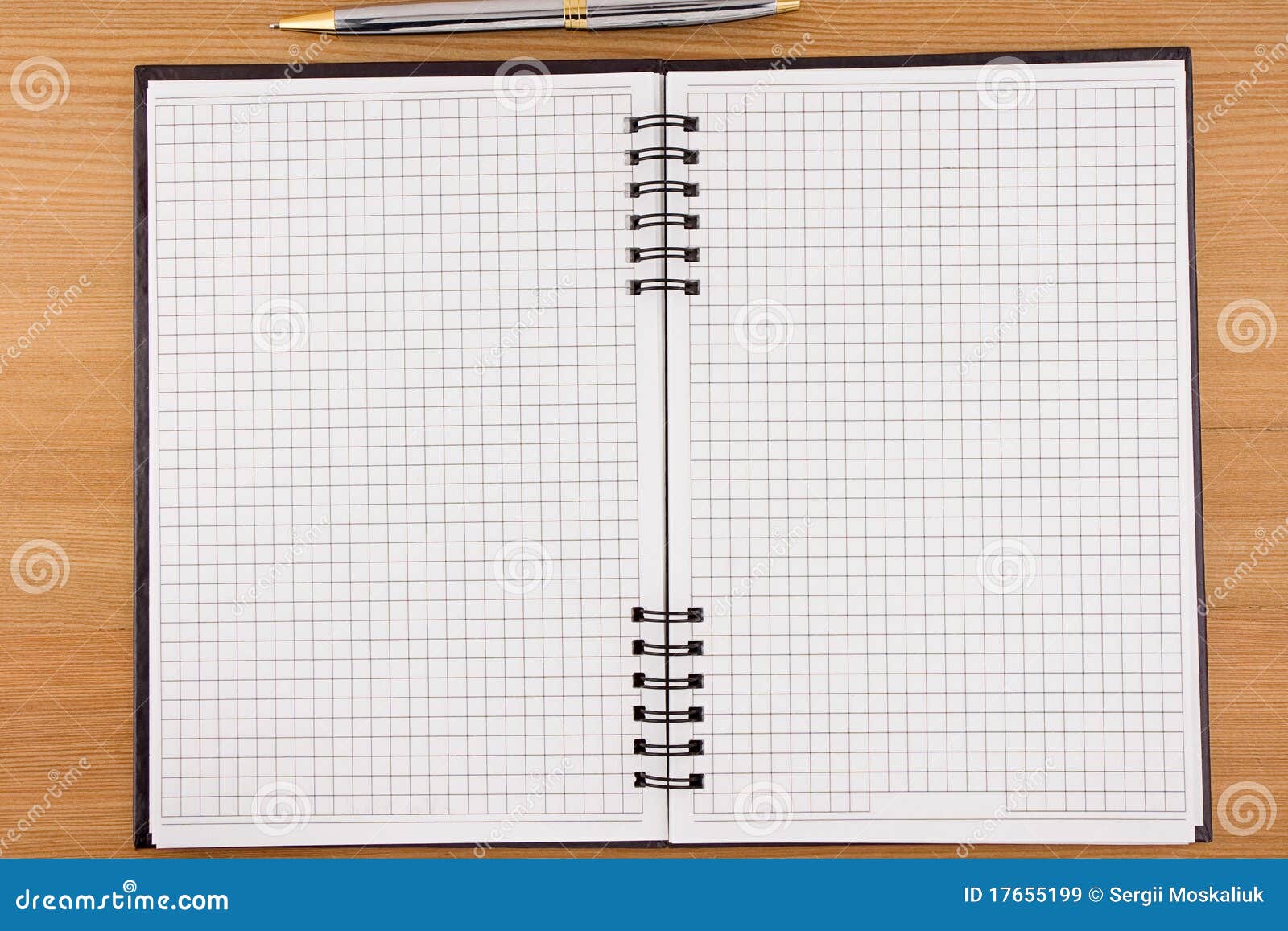 Pen and Checked Notebook on Wood Stock Image - Image of blue, closeup ...