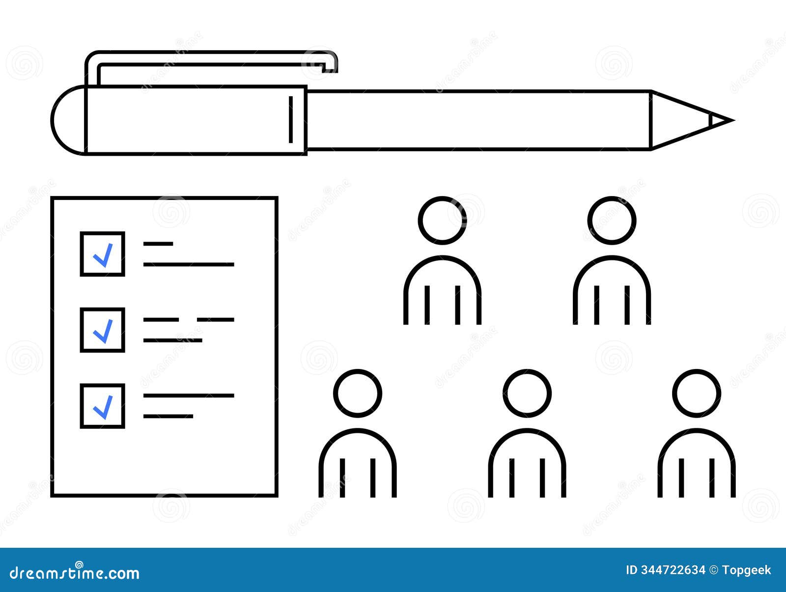 Pen, Checklist With Checkmarks, And Five Individual Icons For Teamwork ...