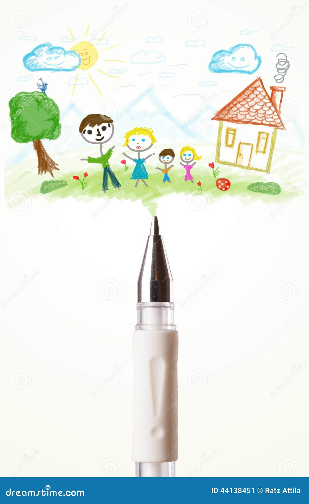 Pen Close-up with a Drawing of a Family Stock Image - Image of color ...