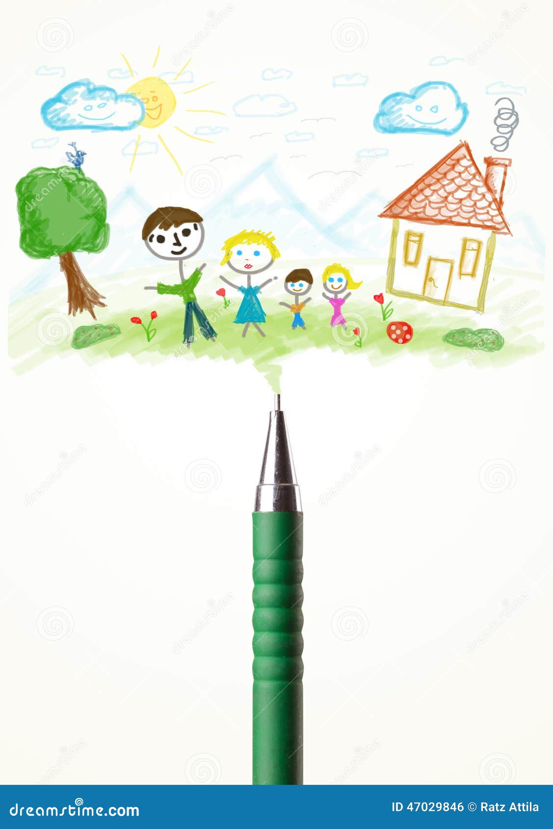 Pen Close-up with a Drawing of a Family Stock Photo - Image of colorful ...