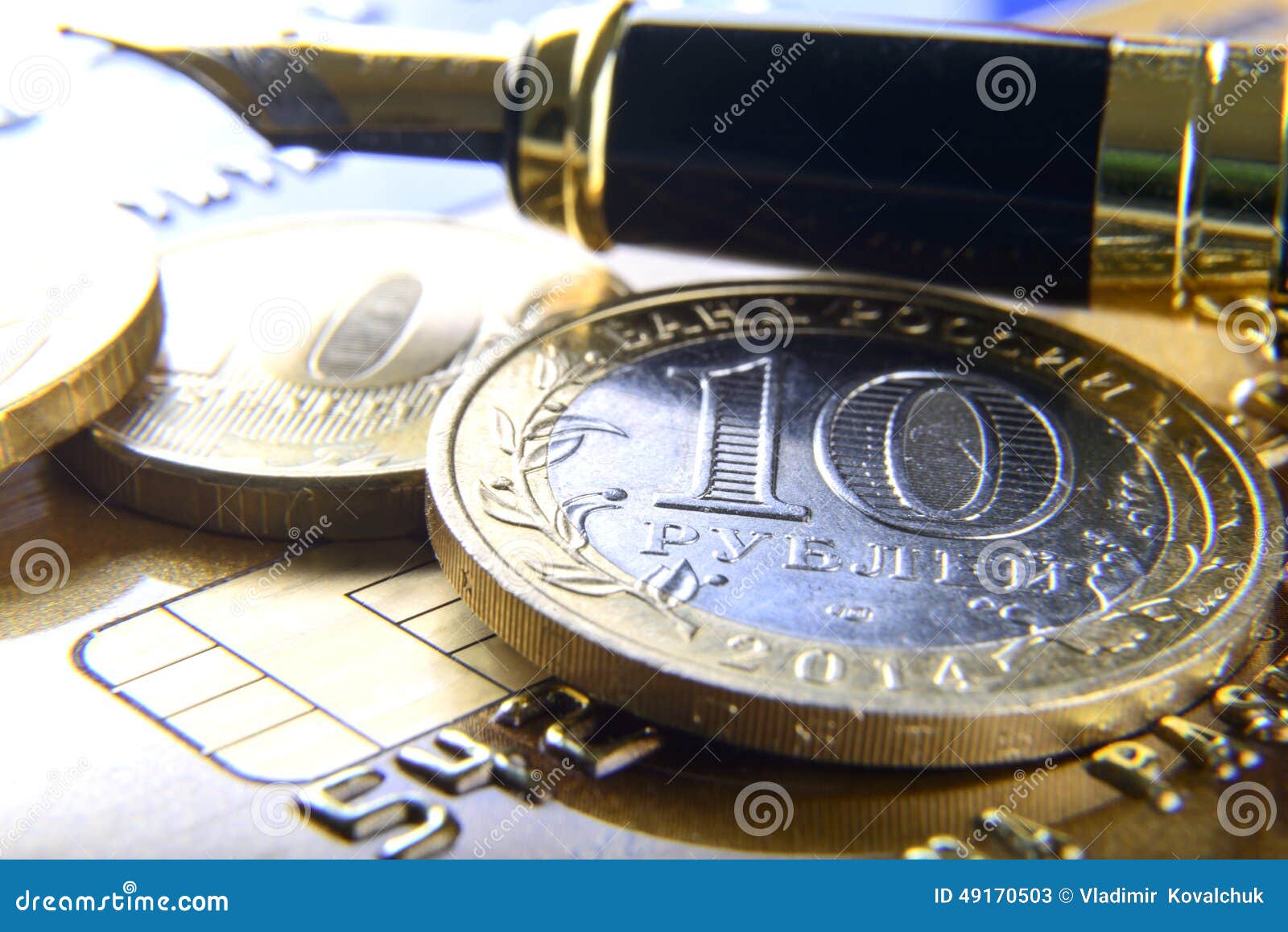 Pen and Coins on a Bank Card Stock Image - Image of rubles, growth ...