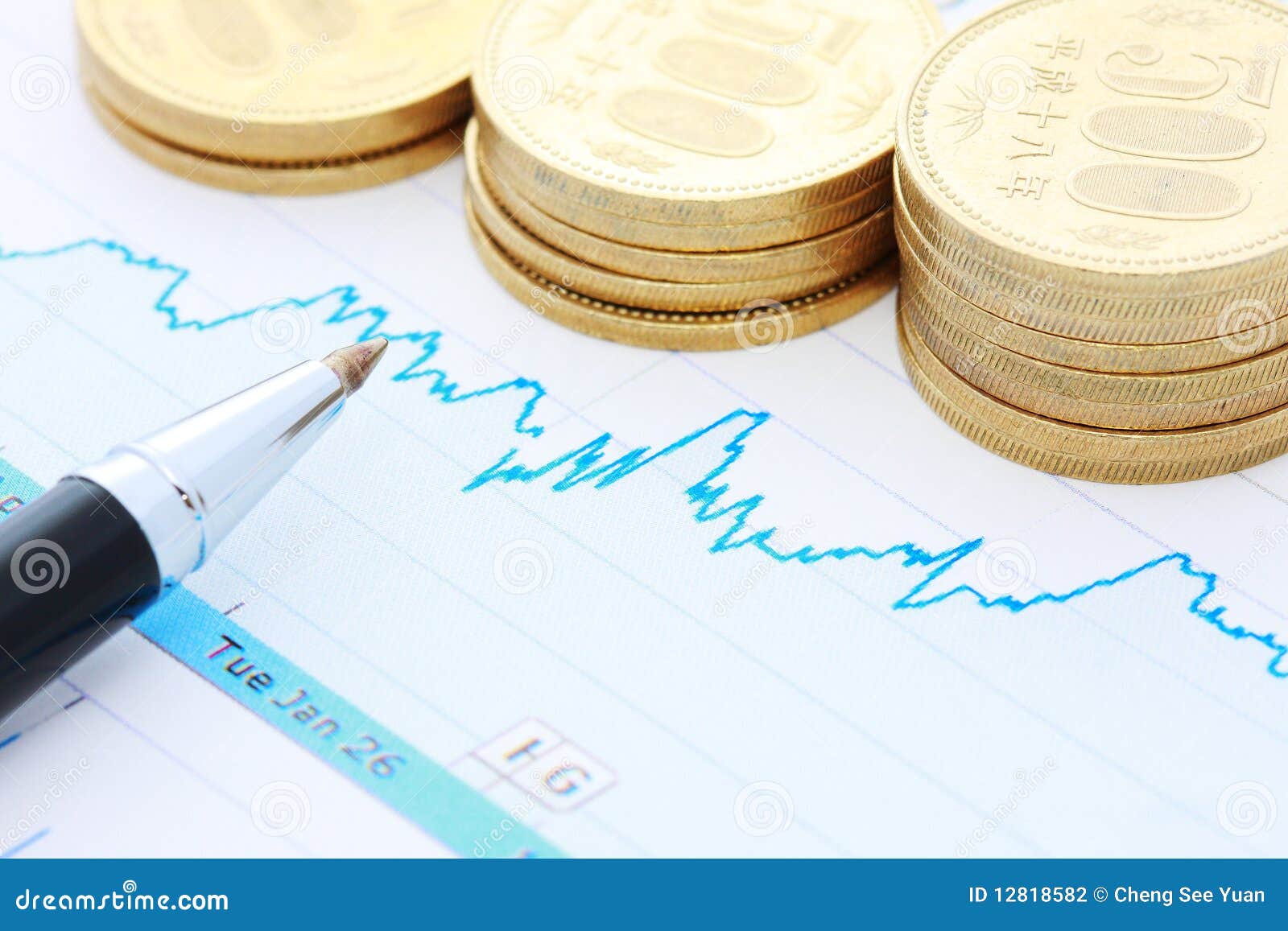 Pen coins and chart stock photo. Image of concepts, investment - 12818582