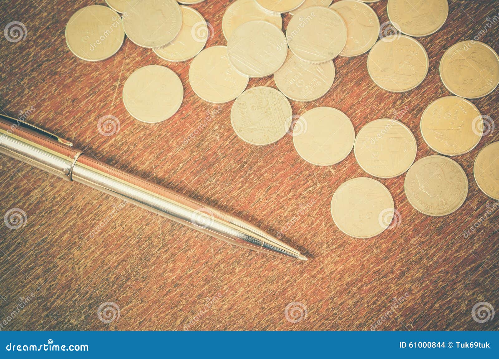 Pen and coins stock photo. Image of money, wage, office - 61000844