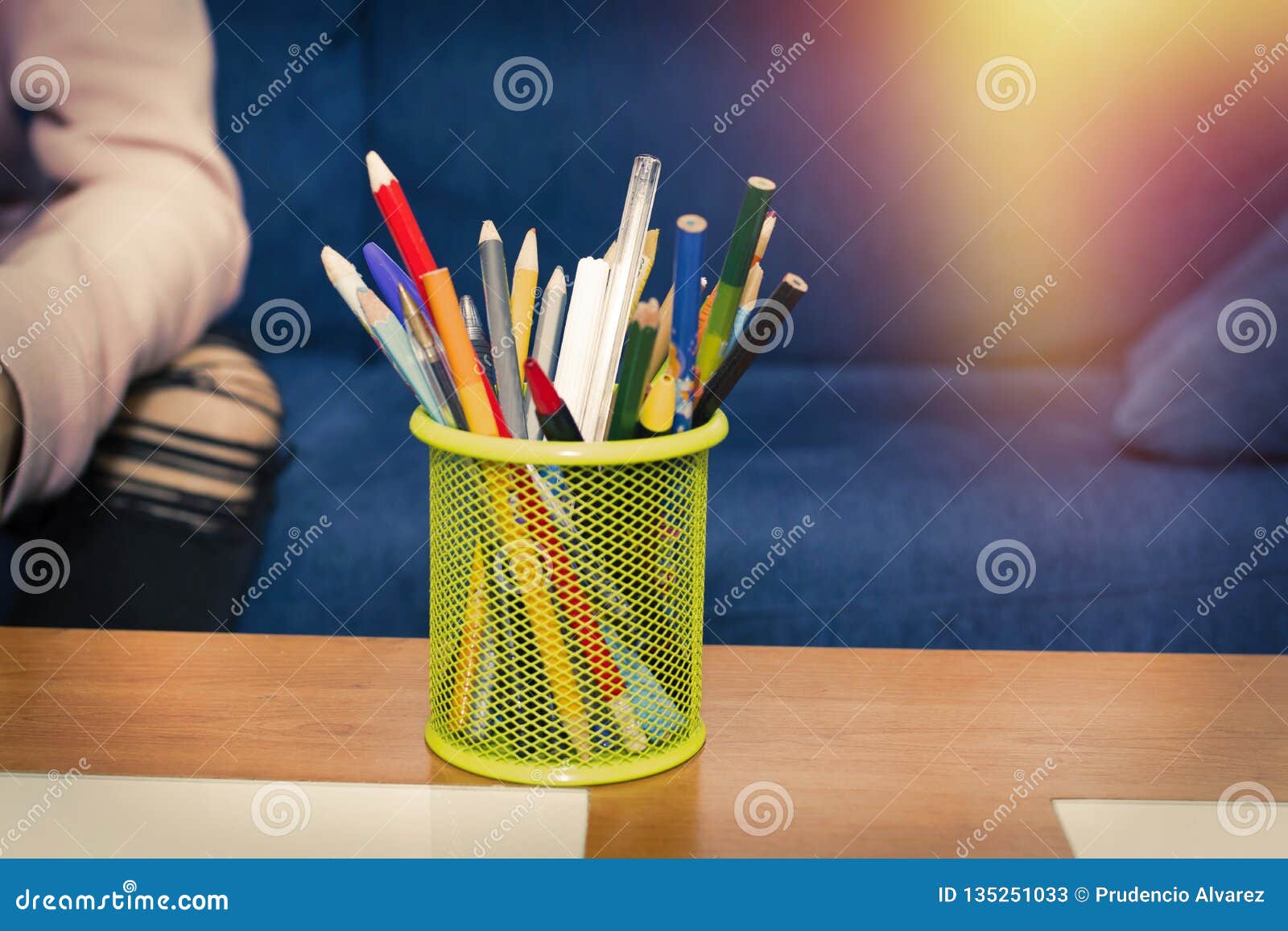 Pen with colored pencils stock image. Image of isolated - 135251033