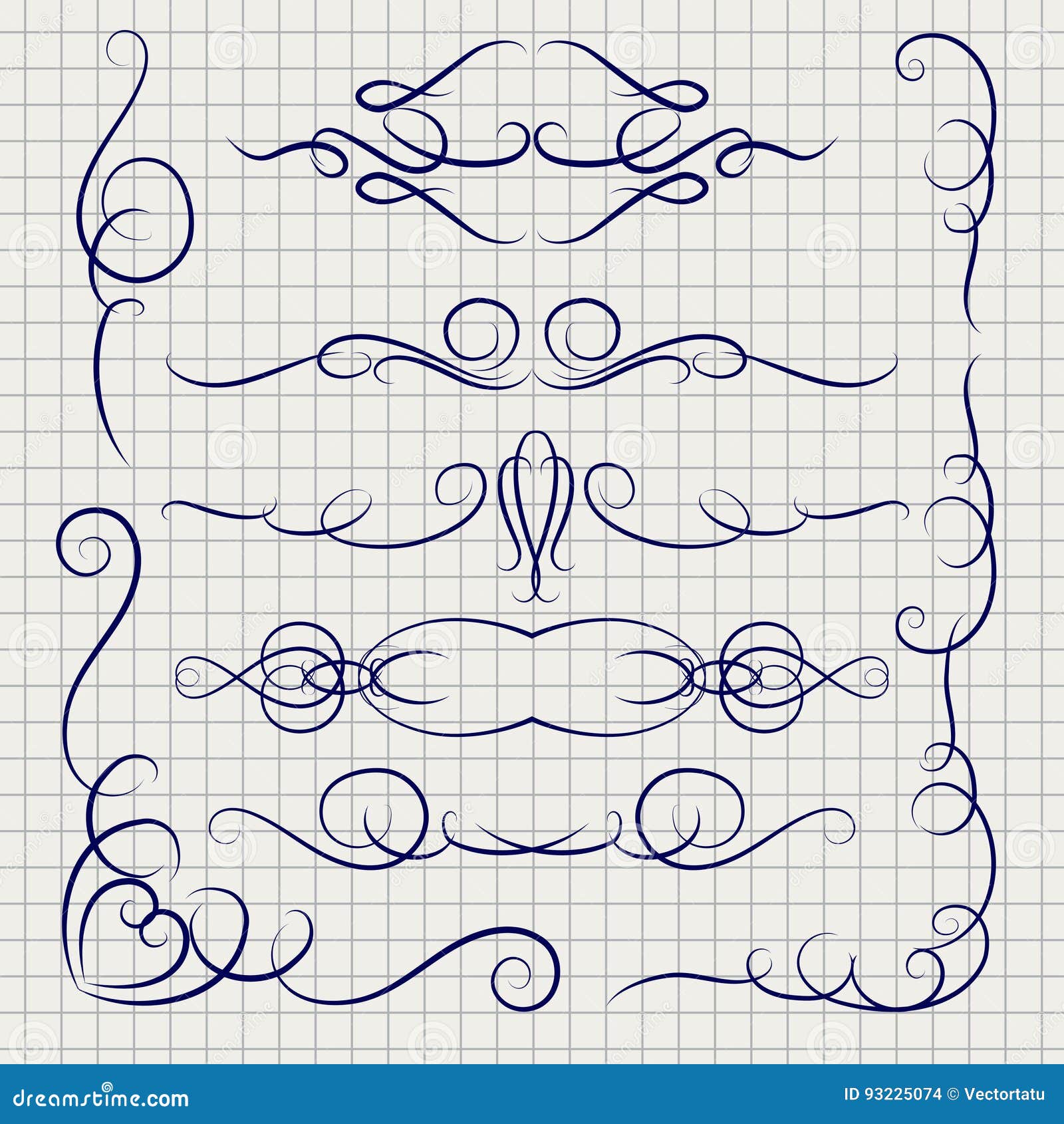 Pen Decorative Ornaments on Notebook Page Stock Vector - Illustration ...