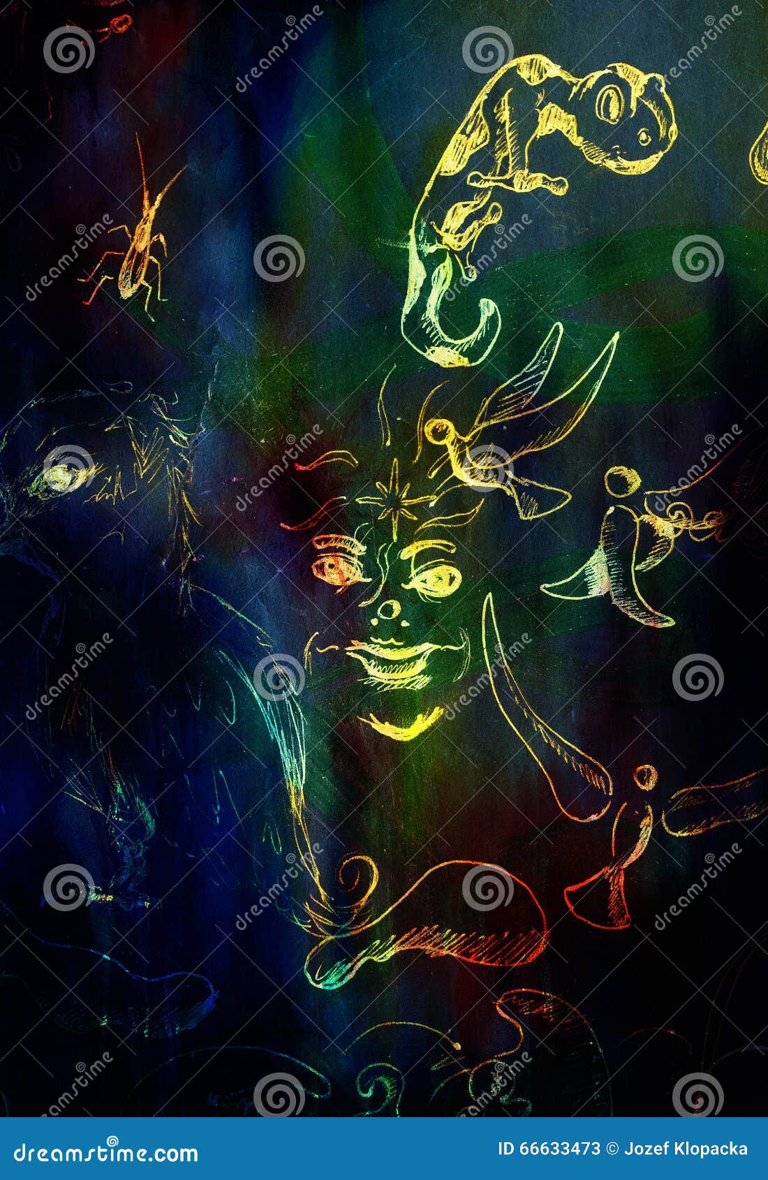 Pen Drawing on Old Paper. and Color Spots on Background. Sketch ...