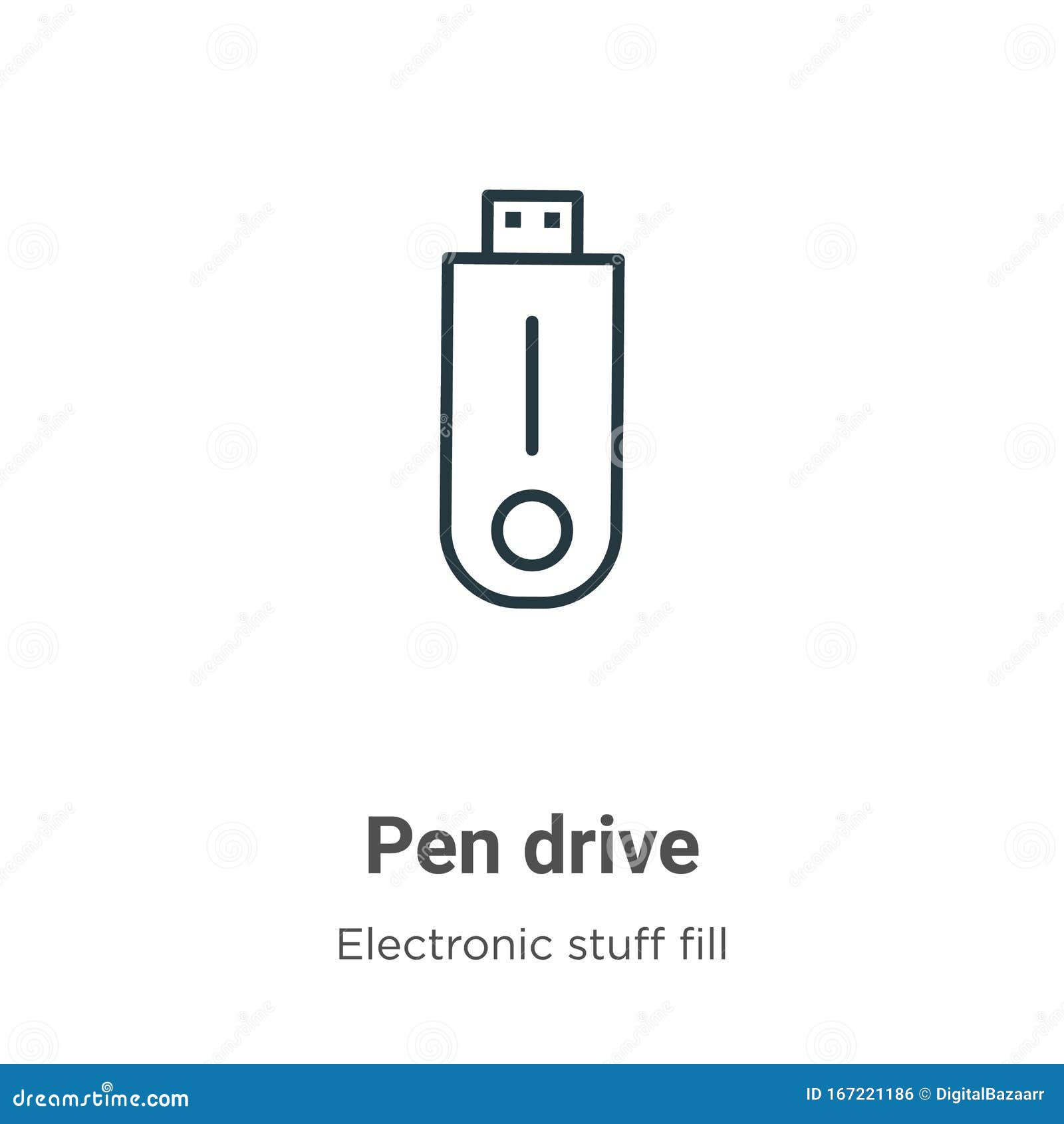 Pen Drive Outline Vector Icon. Thin Line Black Pen Drive Icon, Flat ...