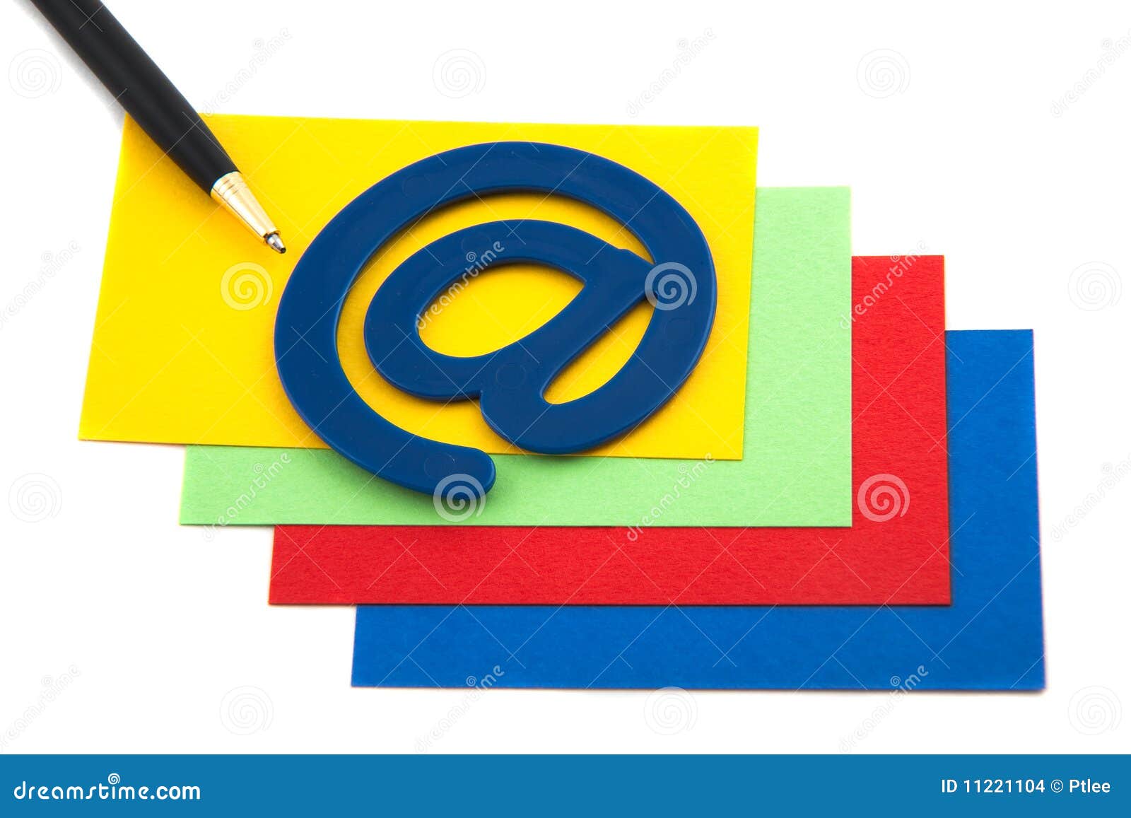 Pen with Email Symbol on a Pile of Cards Stock Photo - Image of ...