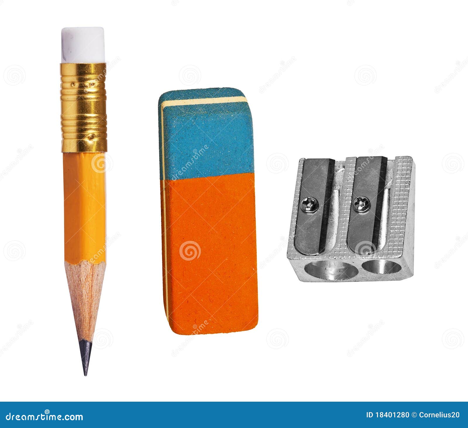 Pen, eraser and sharpener stock photo. Image of color - 18401280