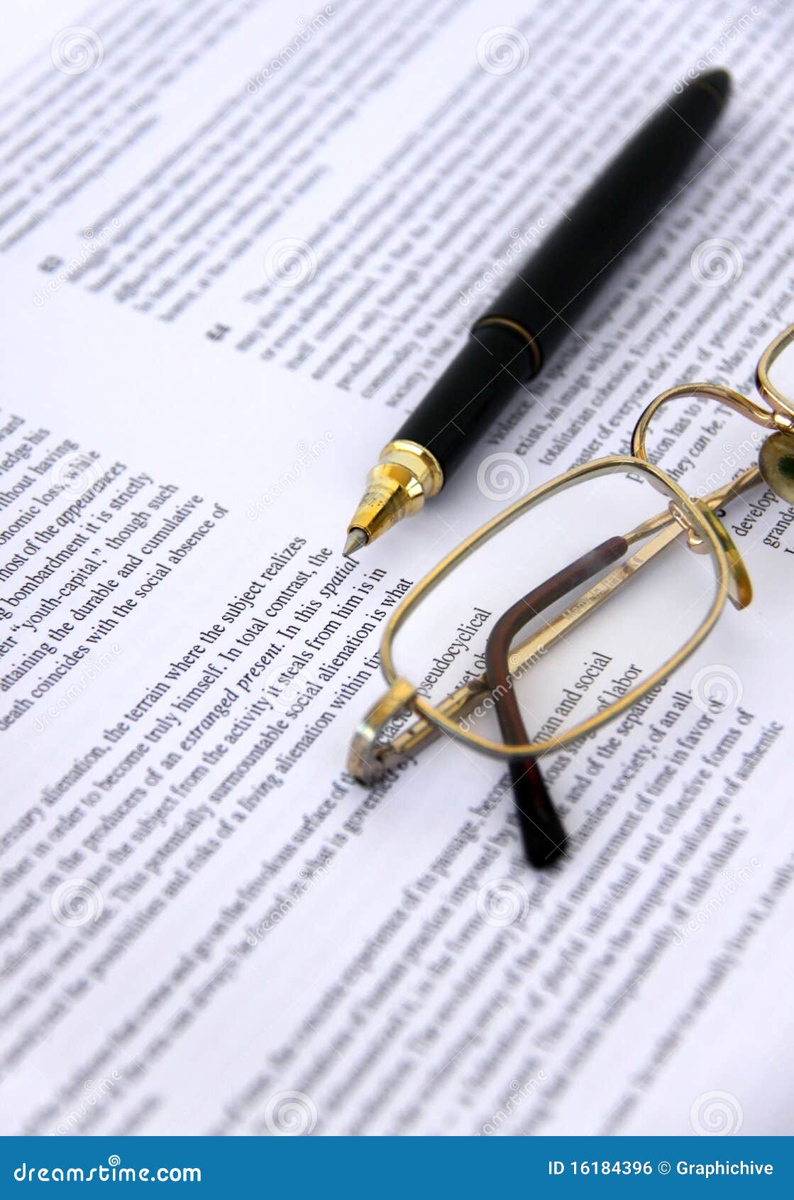 Pen and Eyeglasses on a Document Closeup Stock Photo - Image of write ...