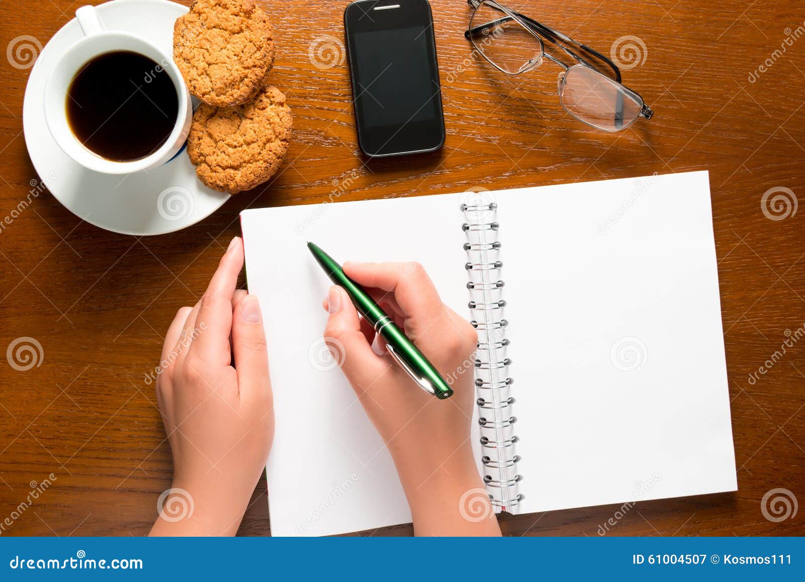Pen in Female Hand and an Open Notepad Stock Image - Image of ...